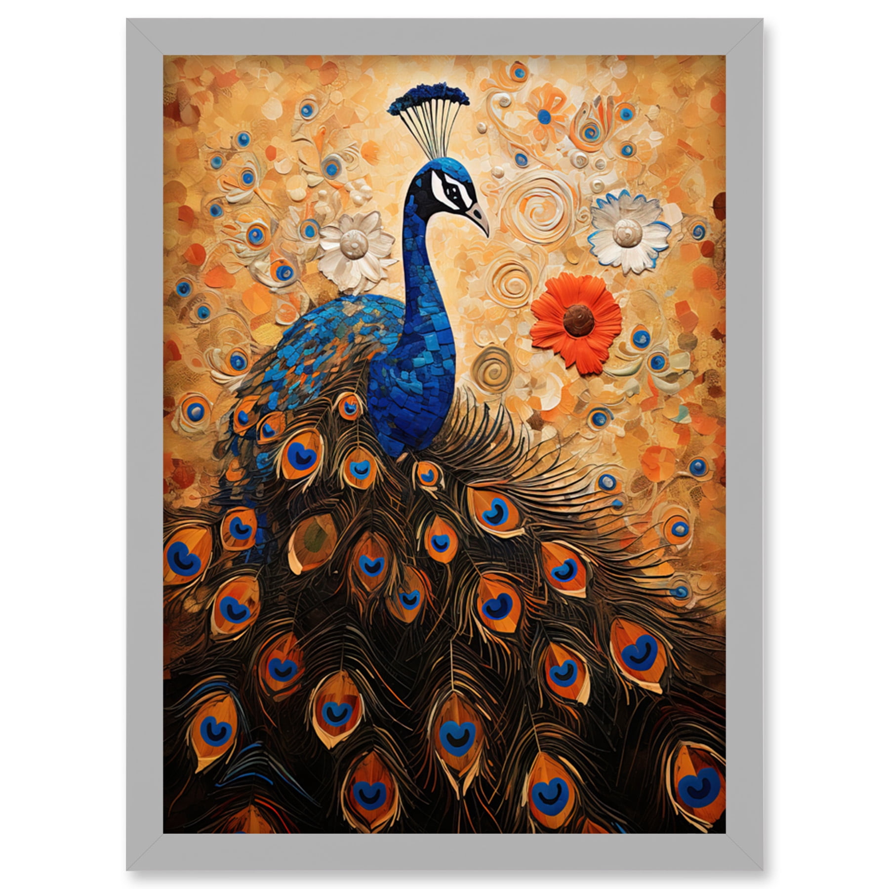 Peacock Bird Gustav Klimt Style Oil Painting Gold Orange Blue Portrait ...