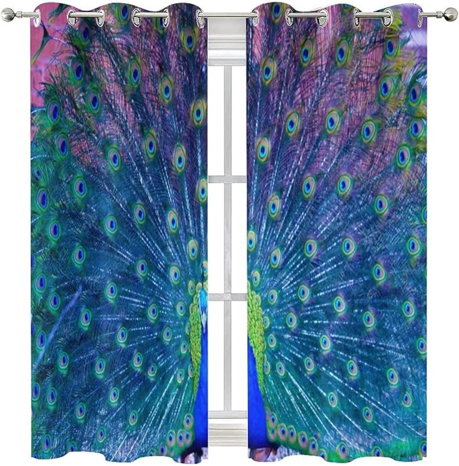 Peacock Blackout Curtains, Elegant Animals Beautiful Feathers Painted ...