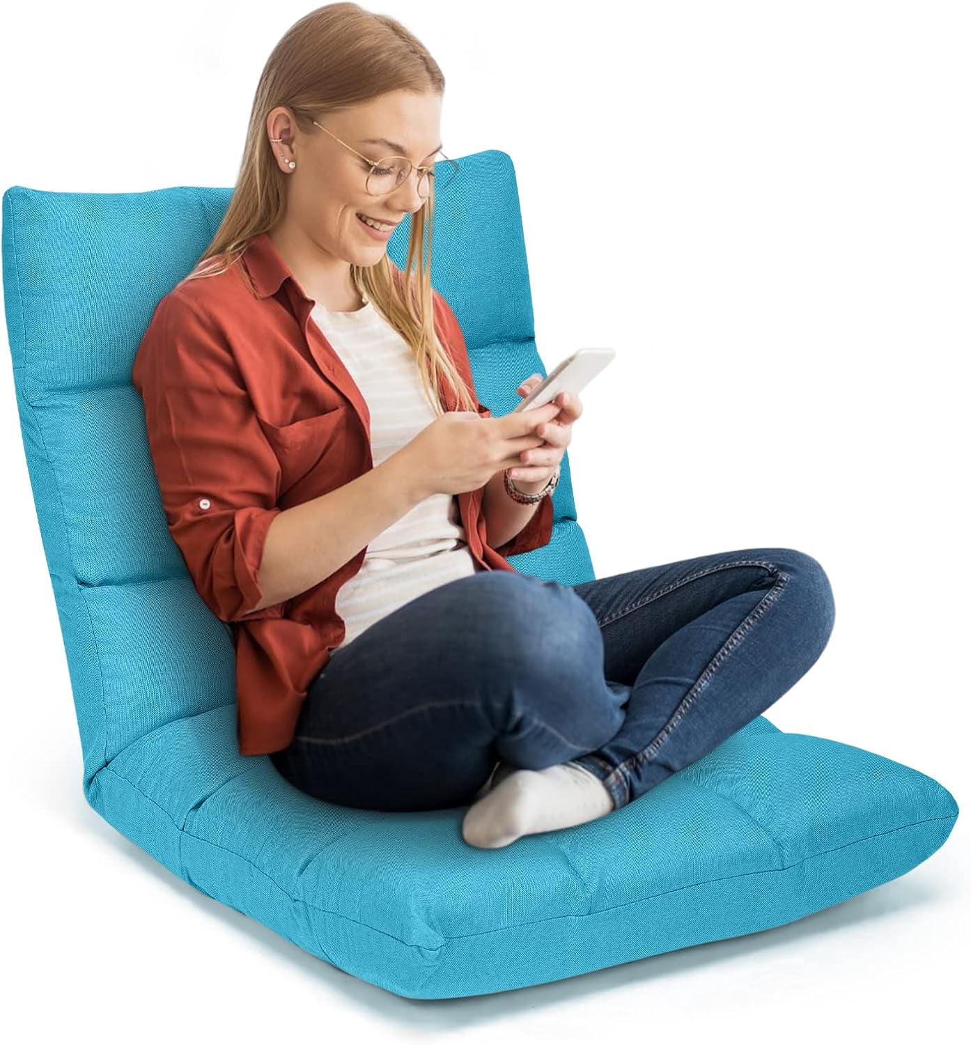 Peacock Blue Folding Gaming Chair, Adjustable 14-Position Floor Sofa ...