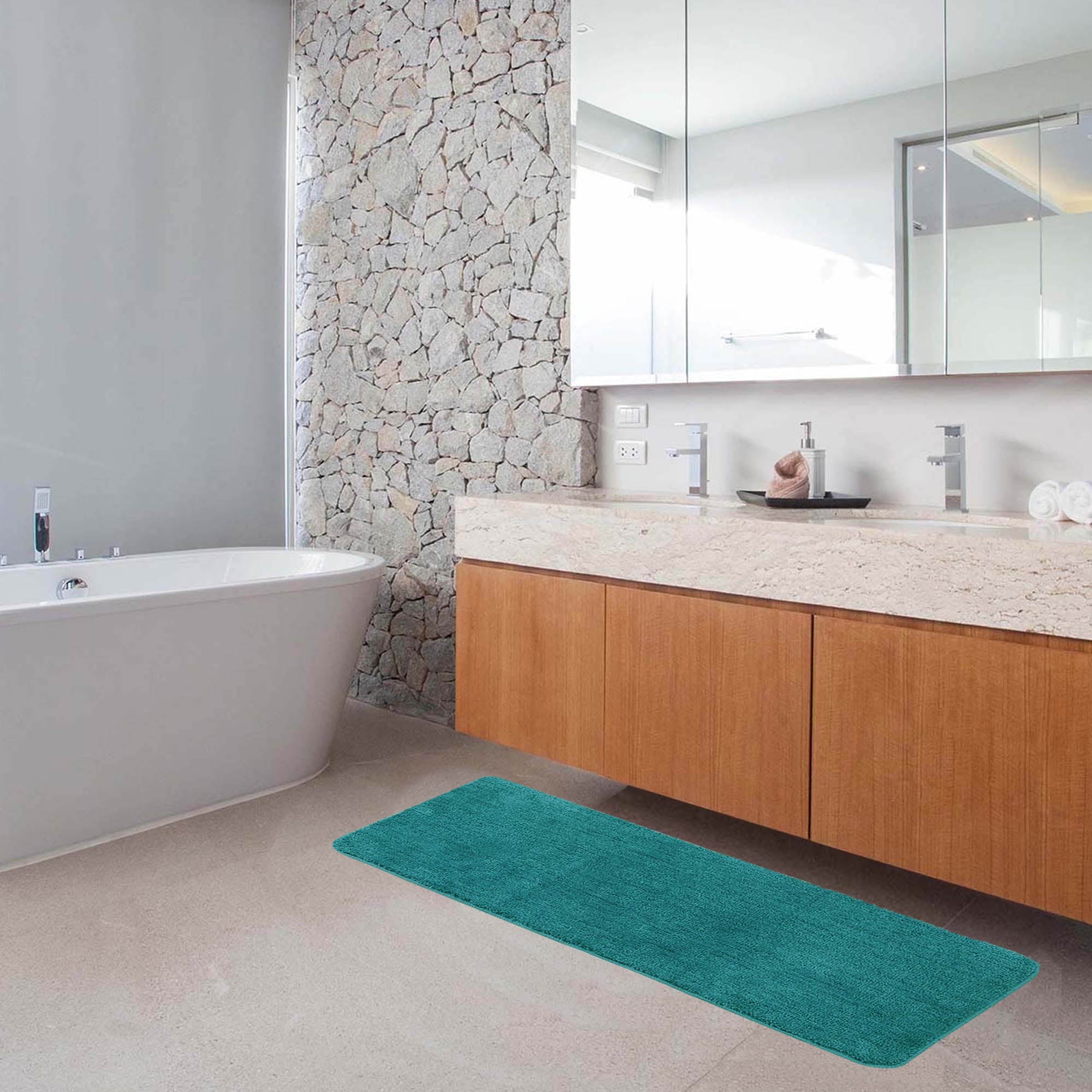 Peacock Blue Microfiber Polyester Double Sink Bath Mat Runner - 48"L x ...