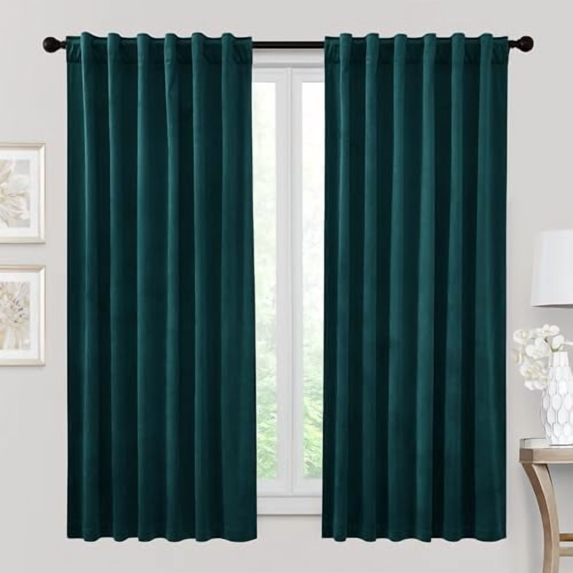Peacock Blue Velvet Curtains & Drapes, 72 inches Noise Reducing Thermal ...