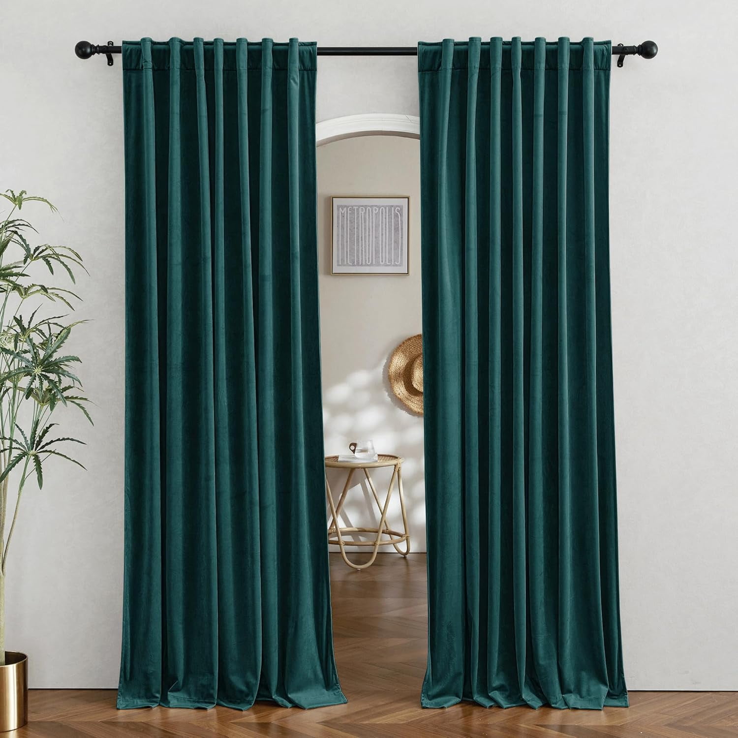 Peacock Blue Velvet Room Divider Curtains for Space Separation, Noise ...