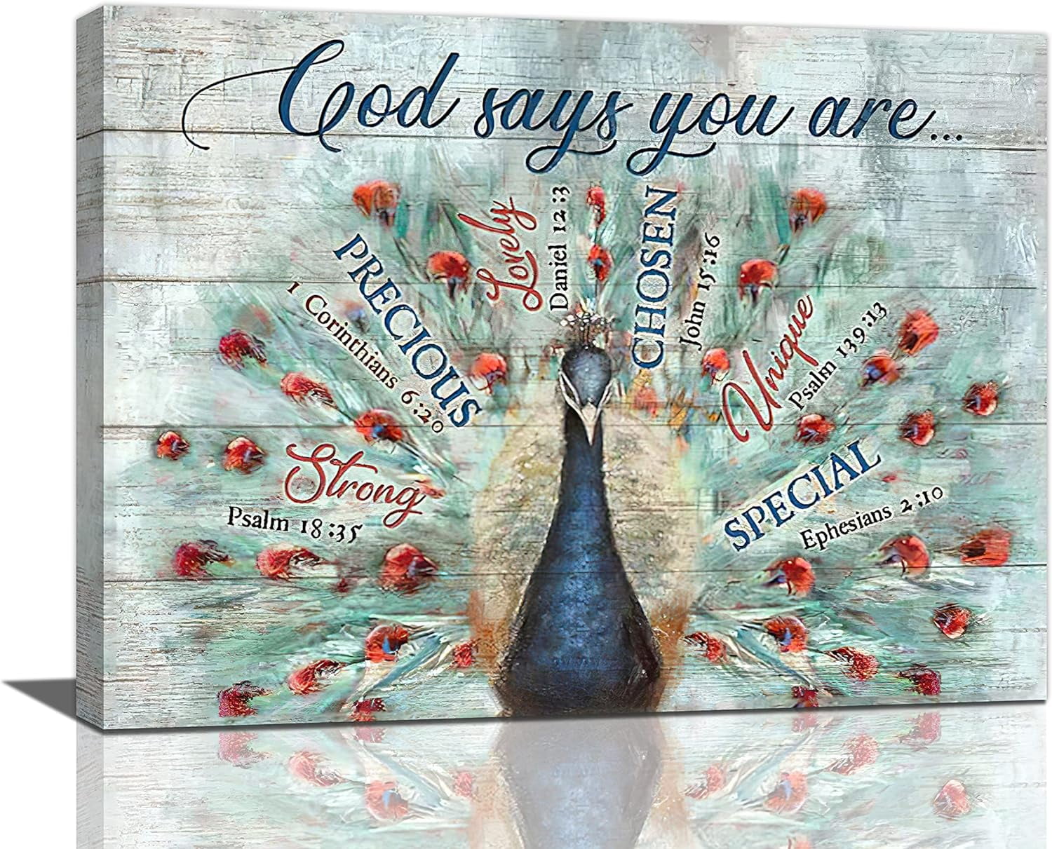 Peacock Canvas Wall Art Pictures Decor God Says You Are Bible Verse ...