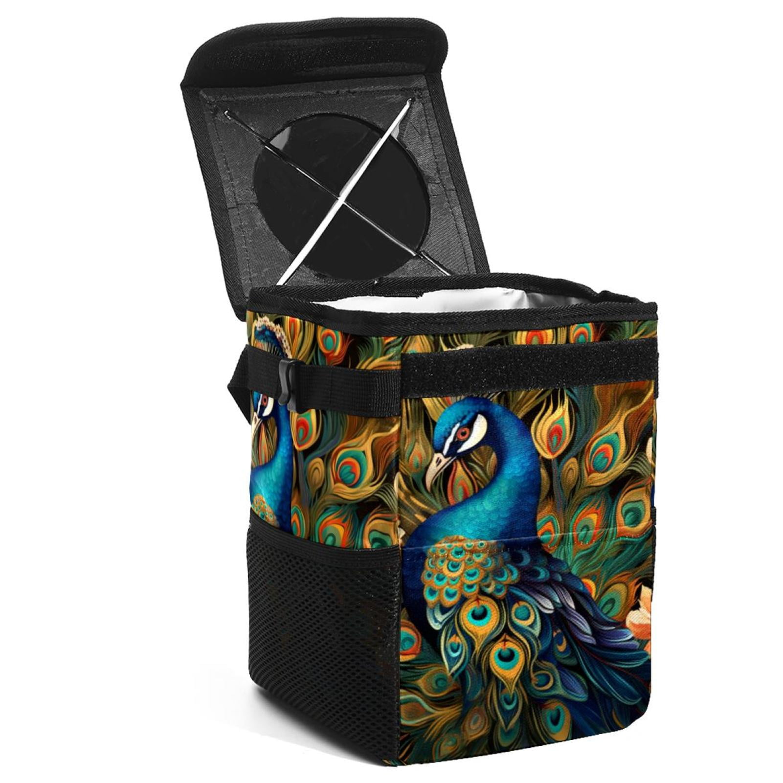 Peacock Car Trash Bin: Foldable with Lid, Leak-Proof, Hanging Storage ...