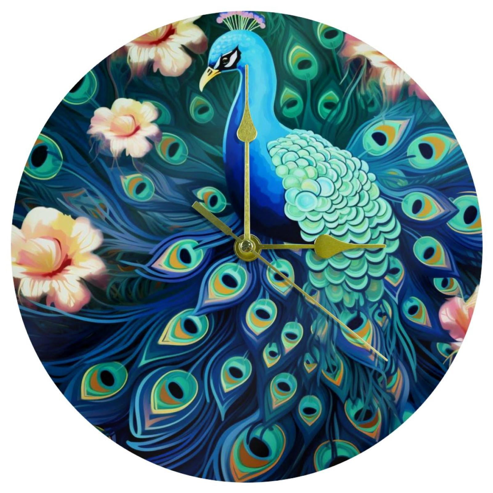 Peacock Circular Acrylic Wall Clock - Elegant Timepiece for Home Décor ...