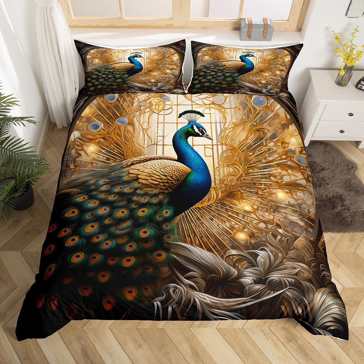 Peacock Comforter Cover Exotic Birds Animal Bedding Set Twin, Elegant ...