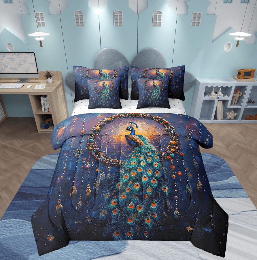 Peacock Comforter Set 7 Piece Bed in a Bag Twin,Dream Catcher Bedding ...
