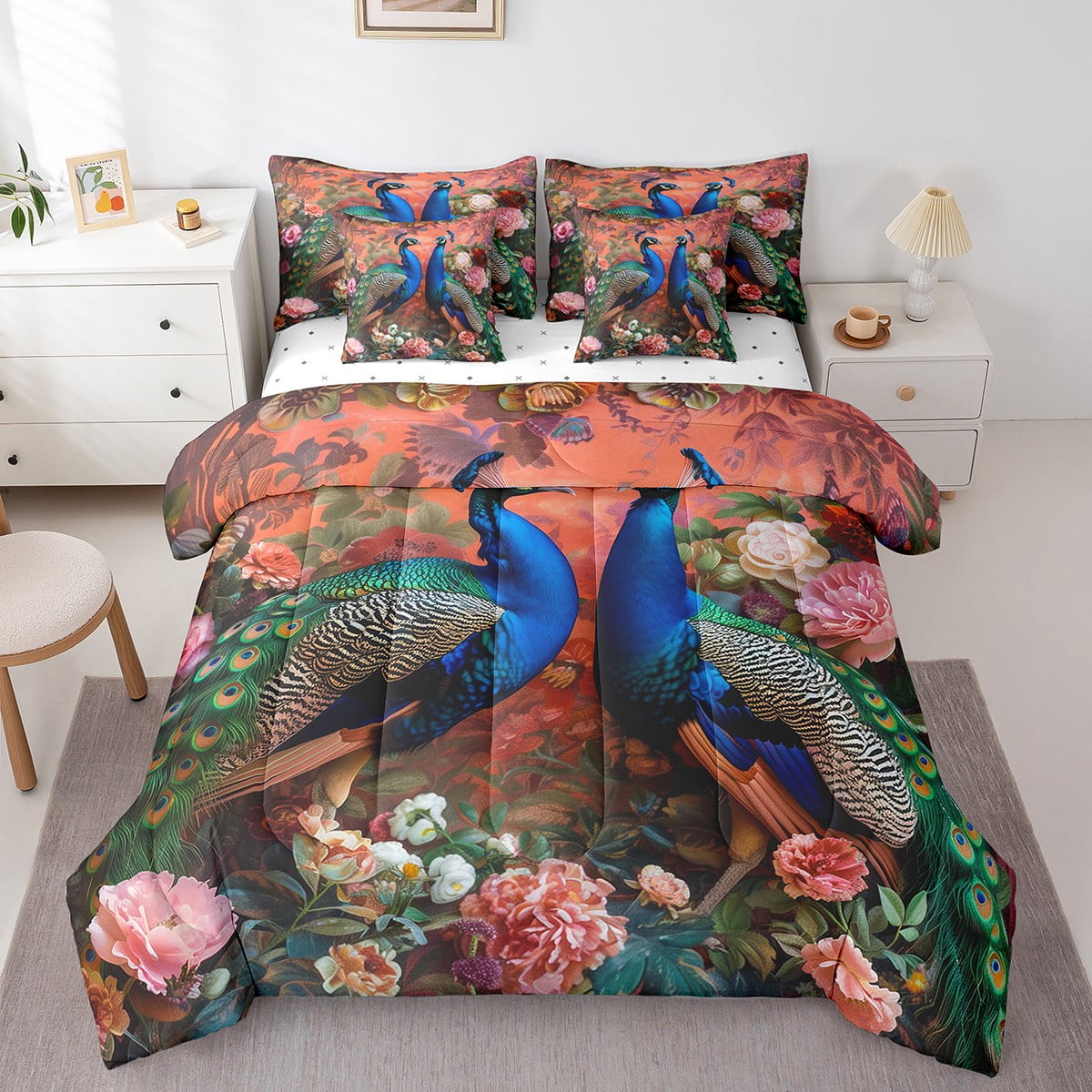 Peacock Comforter Set 7 Piece Bed in a Bag Twin,Peahen Bedding Sets ...