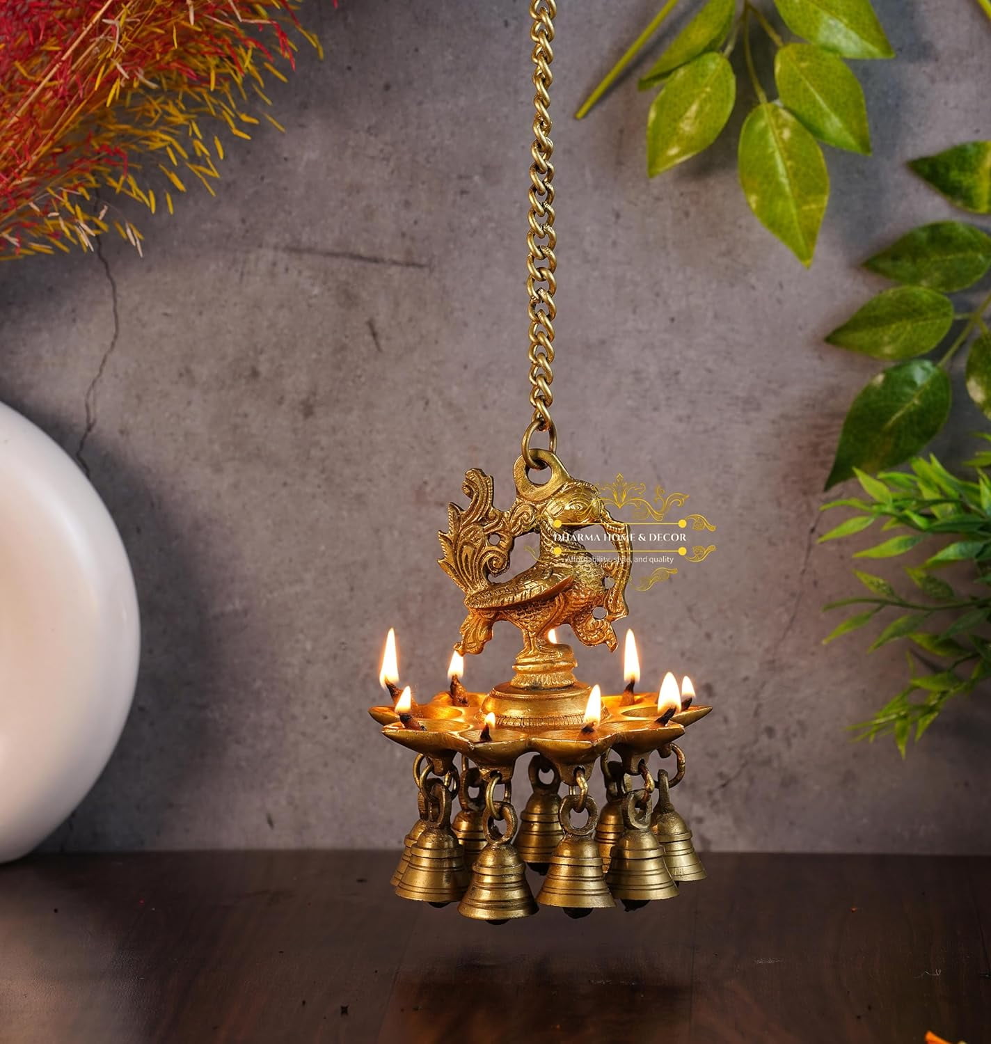 Peacock Design Brass Hanging Diya with Bells, Hanging diya - Walmart.com