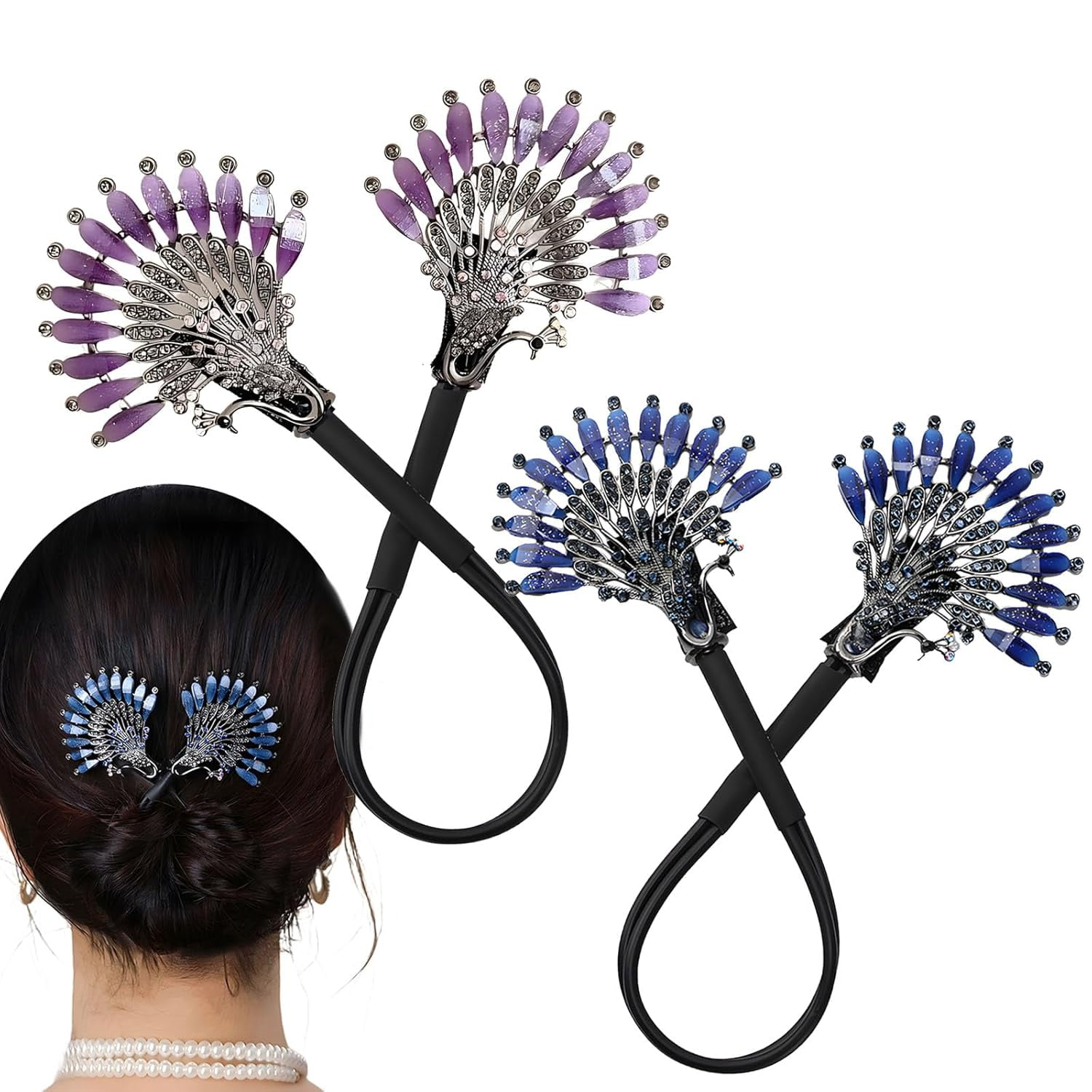Peacock Display Angel Wings Elegant Hair Bun Maker, Peacock Hair Curler ...