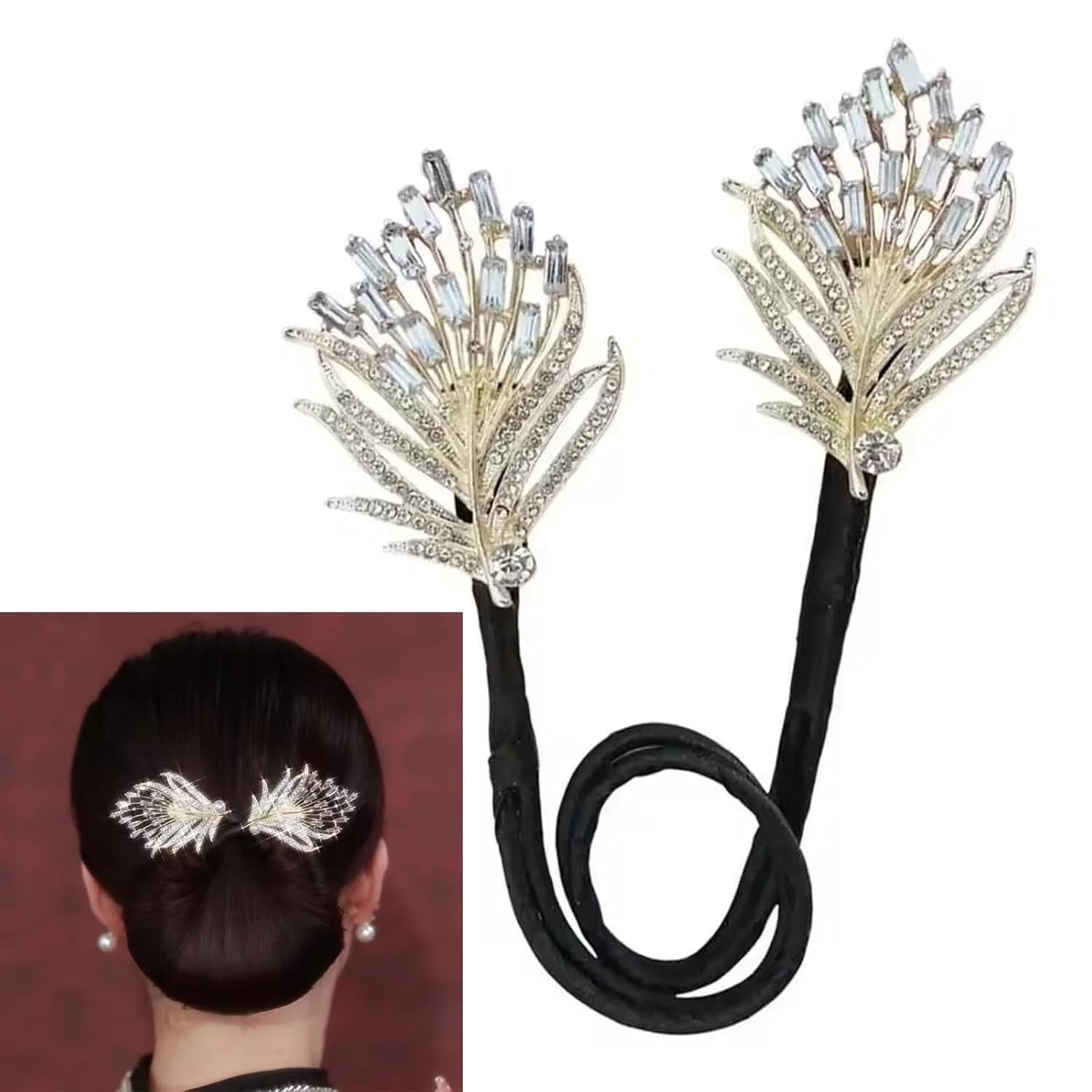 Peacock Display Angel Wings Elegant Hair Bun Maker, Rhinestone Flower ...