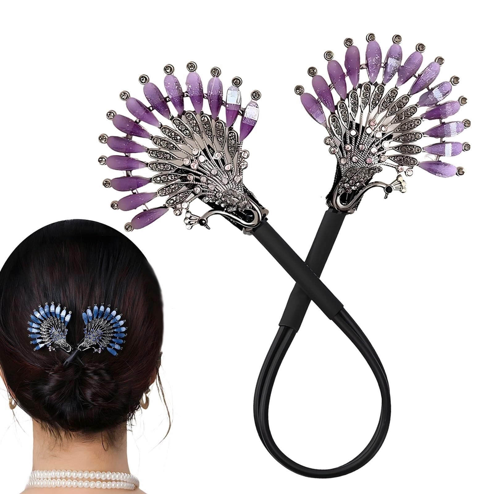 Peacock Display Hair Bun, Peacock Display Angel Wings Elegant Hair Bun ...