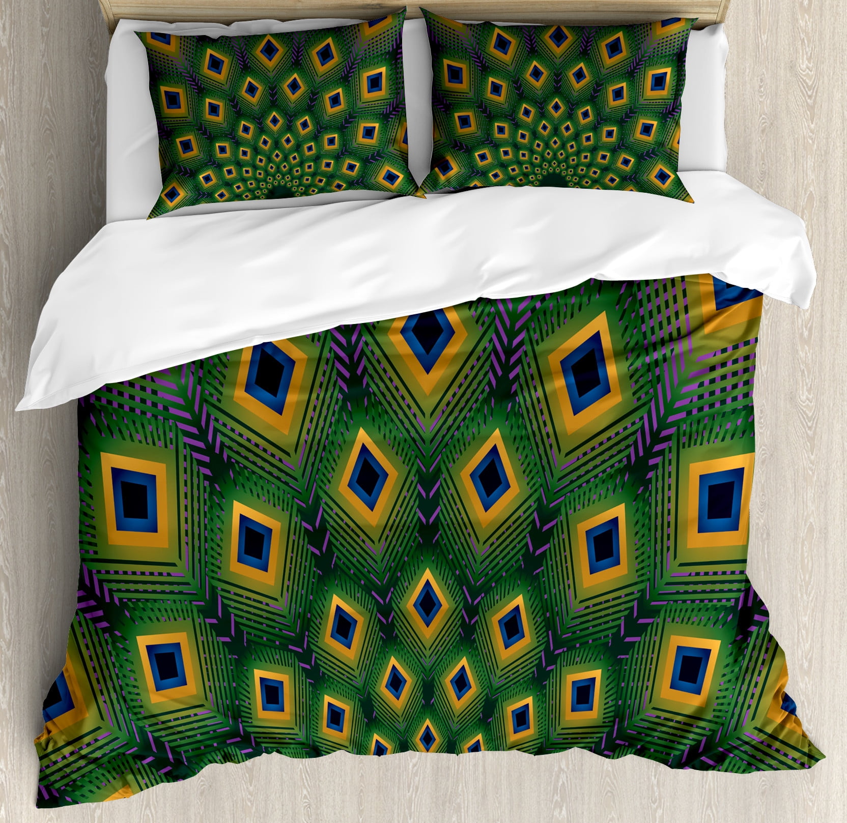 Peacock Duvet Cover Set, Modern Abstract Geometry Inspired Pattern of ...