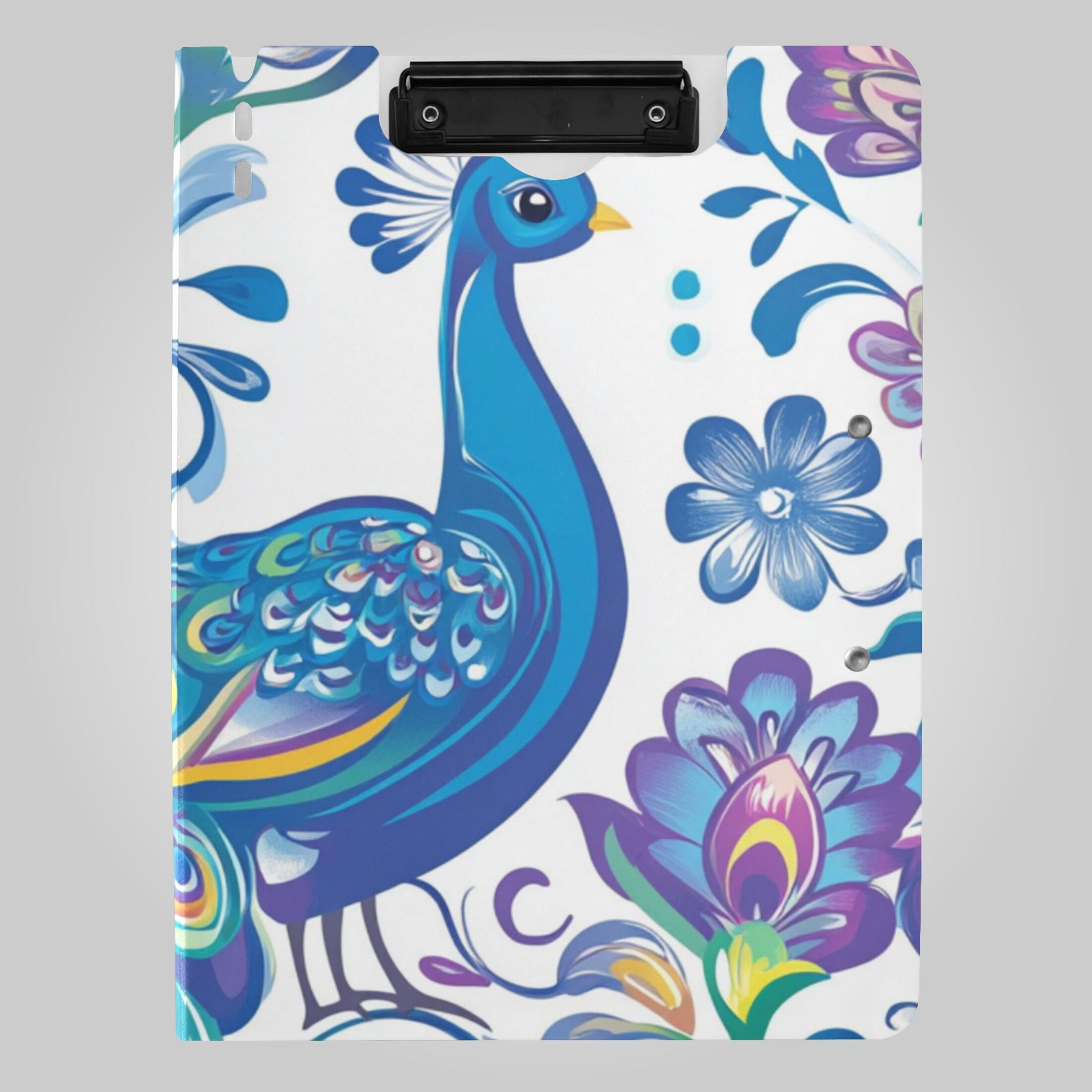 Peacock Elegant Flowers Hand Painted Foldable Binder Folder Clipboard ...