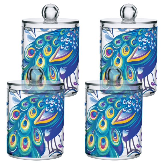 Peacock Elegant Flowers Hand Painted Translucent Plastic Cans Storage ...