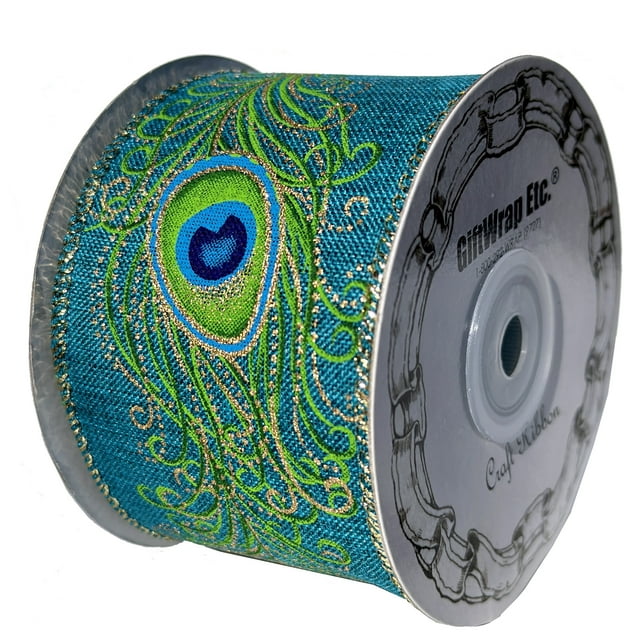 Peacock Fabric Decorative Wired Ribbon for Crafts - 2 1/2 inch x 10 ...