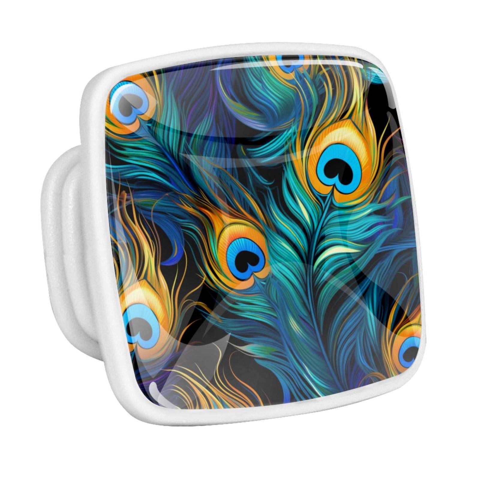 Peacock Feather Birds Fluorescent Drawer Pulls with Screws Square 4 ...