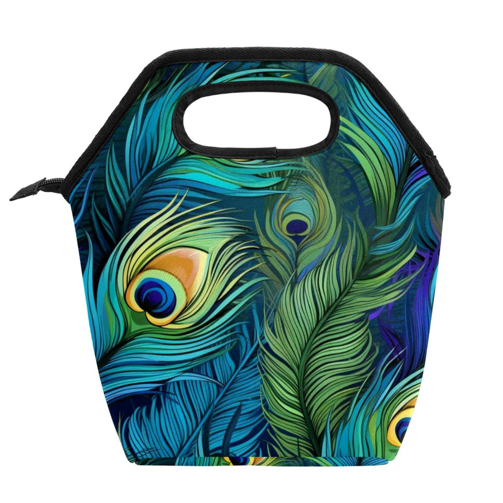 Peacock Feather Birds Large Capacity Lightweight Printed Insulated ...