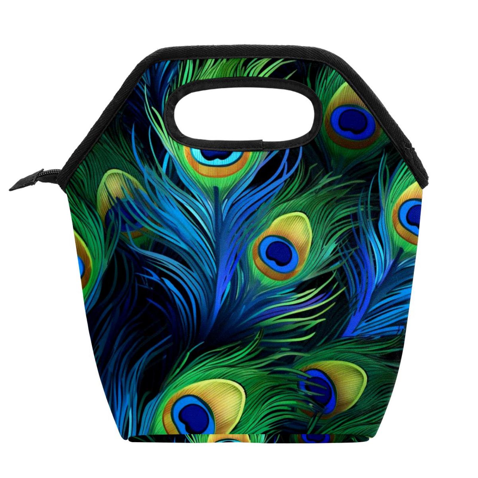 Peacock Feather Birds Large Capacity Lightweight Printed Insulated ...