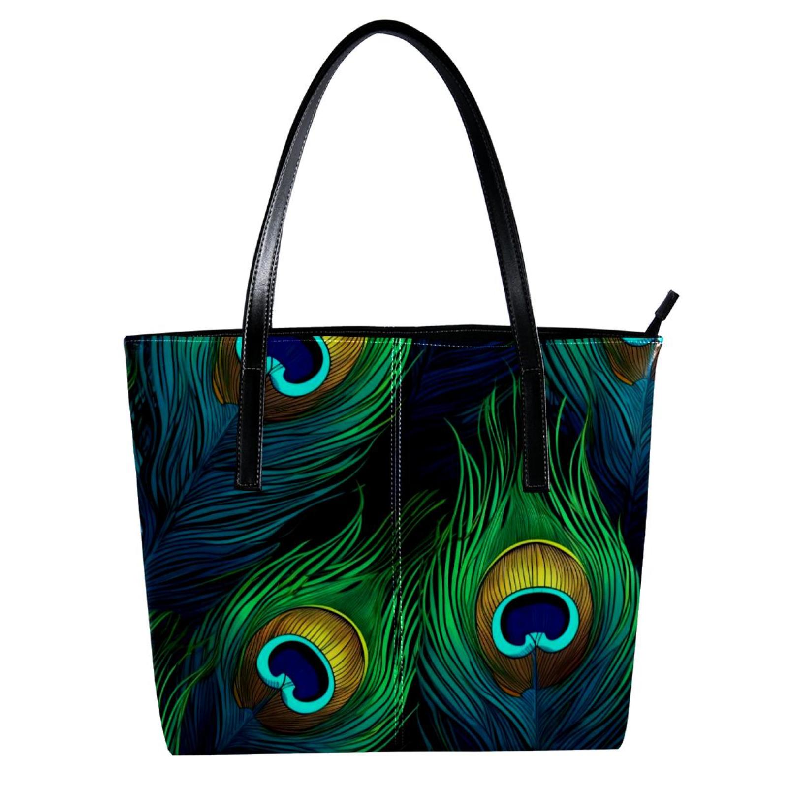 Peacock Feather Birds Leather Stitching Handbag High Quality Fashion ...