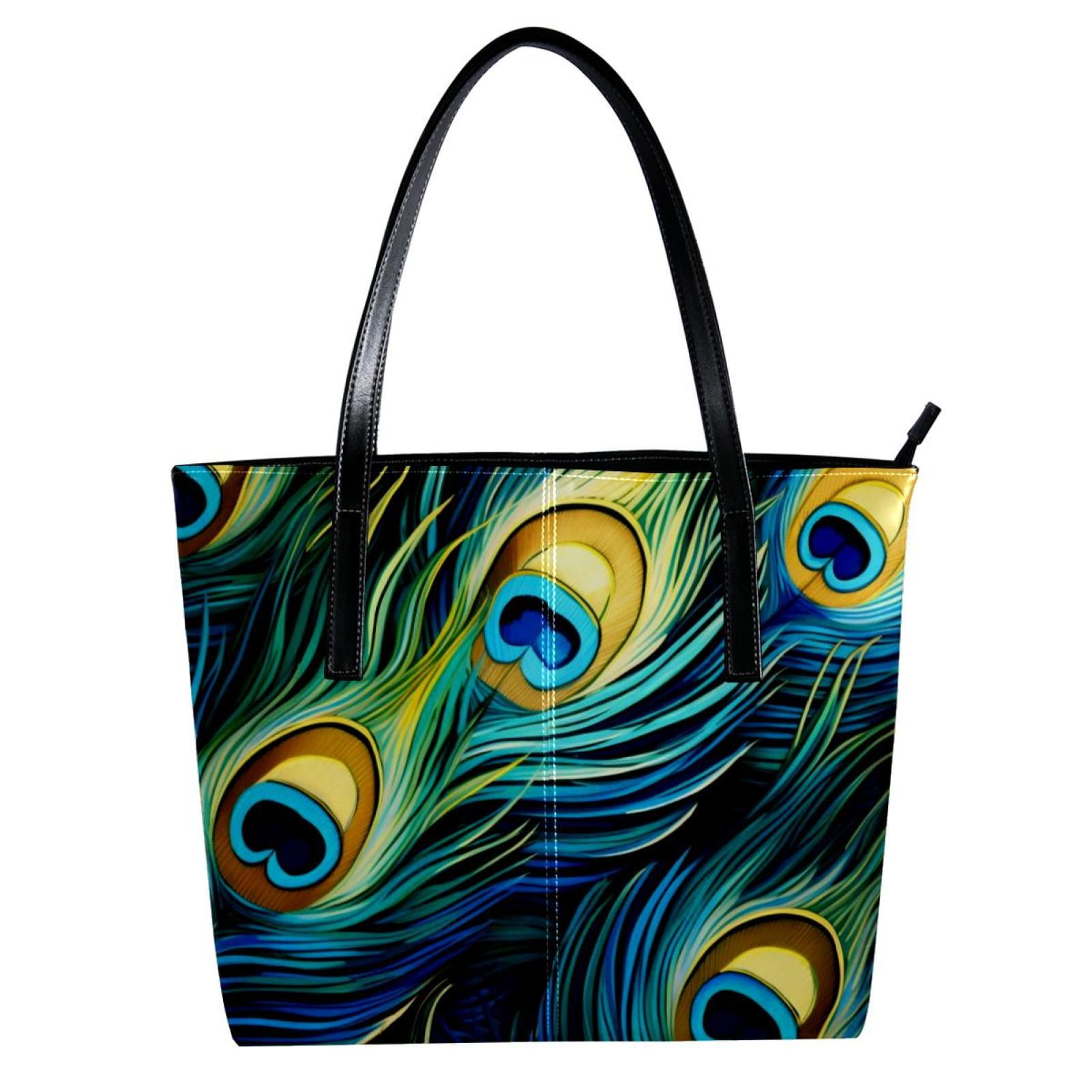 Peacock Feather Birds Leather Stitching Handbag High Quality Fashion ...