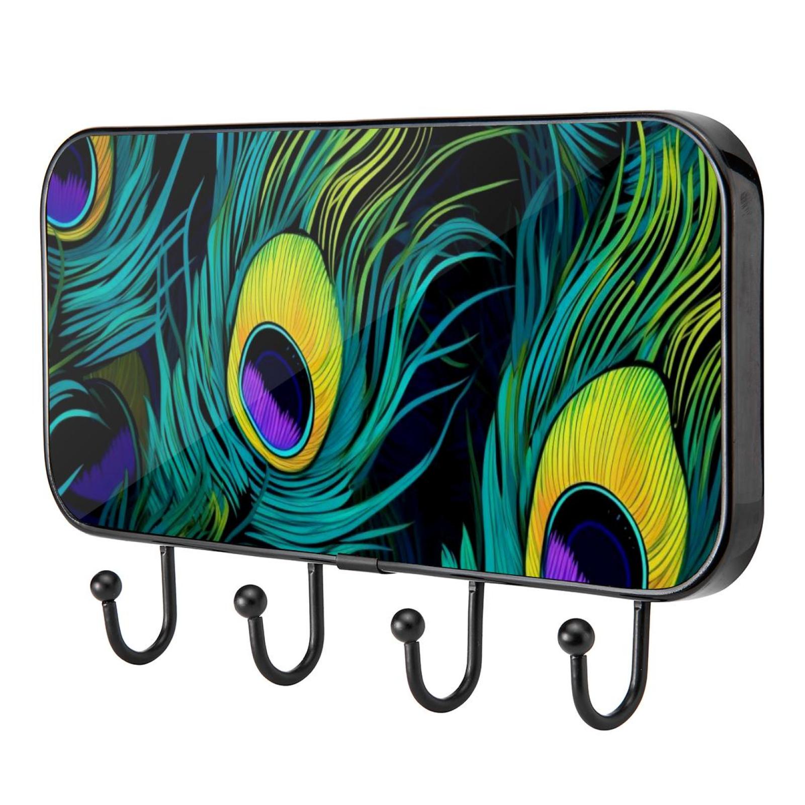 Peacock Feather Birds Self Adhesive Towel Coat Wood Iron Hooks for Home ...