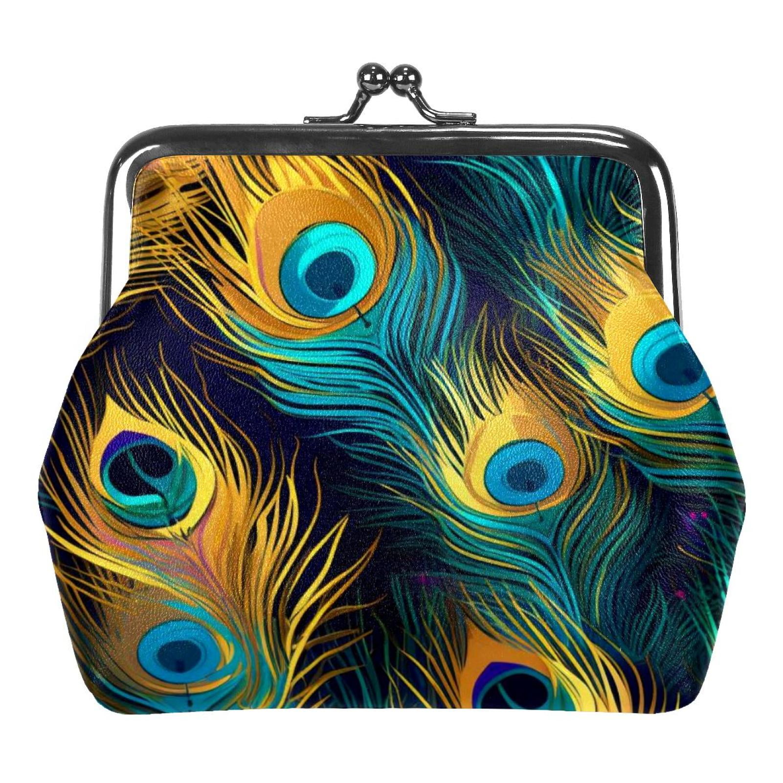 Peacock Feather Coin Purse Kiss Lock Change Purse Vintage Trinkets ...