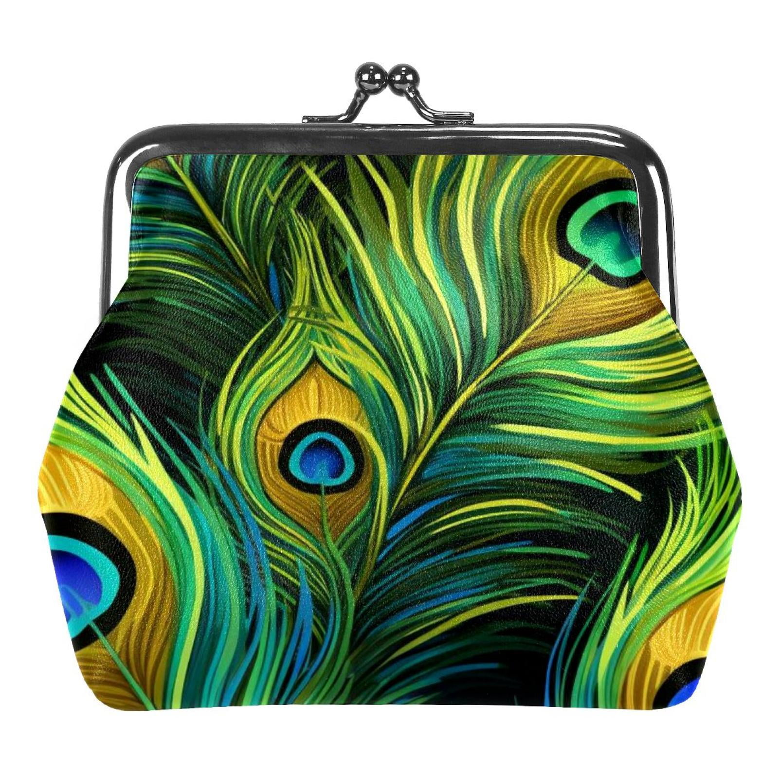 Peacock Feather Coin Purse, Kiss Lock Coin Purse, Large Capacity Coin ...