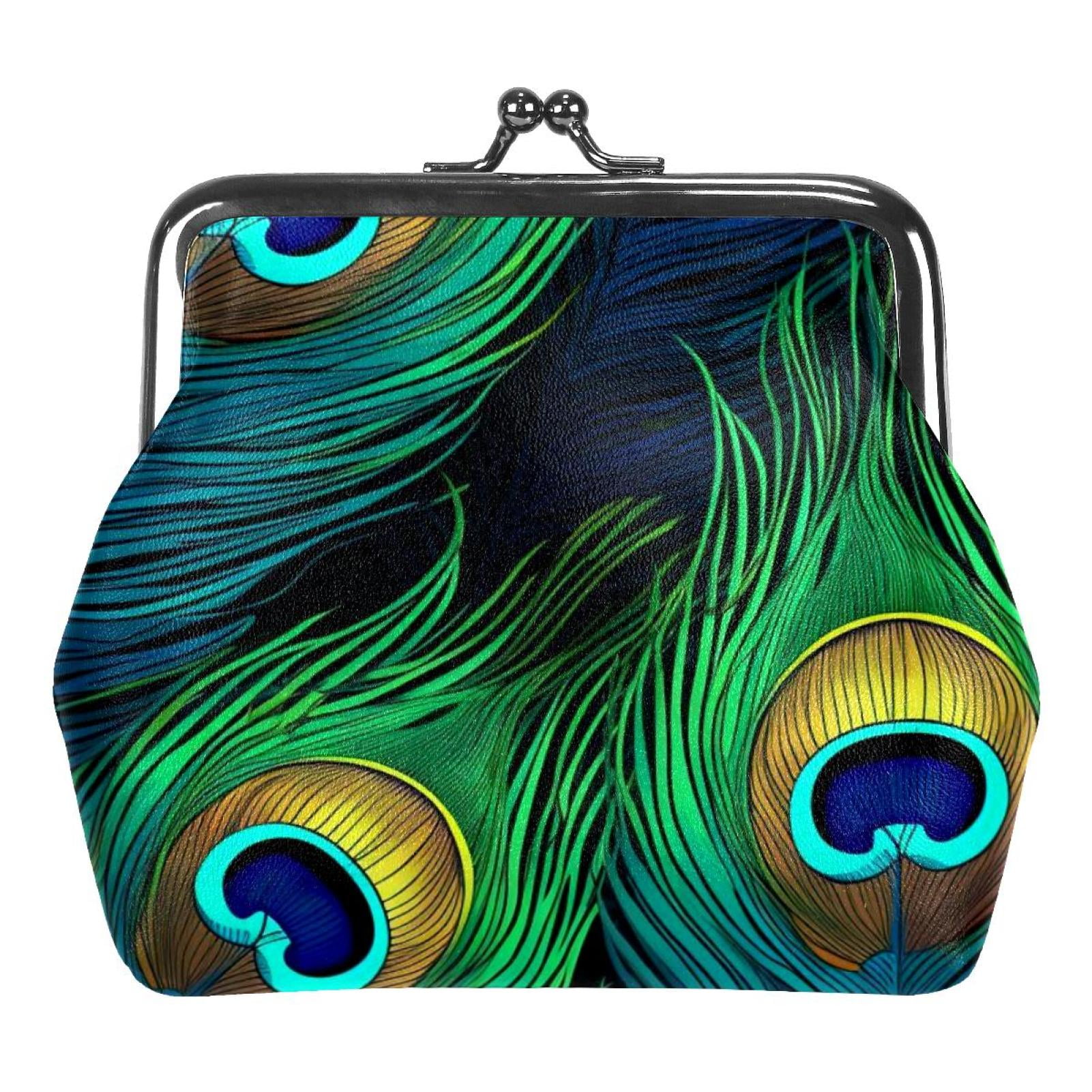 Peacock Feather Coin Purse Vintage Pouch Kiss-lock Change Purse Wallets ...