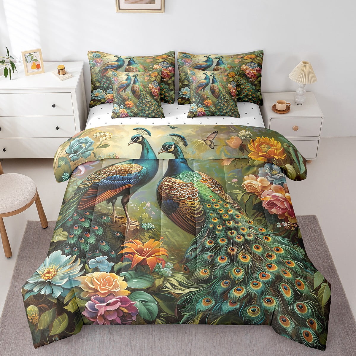 Peacock Feather Comforter Set 7 Piece Bed in a Bag Twin,Peahen Bedding ...