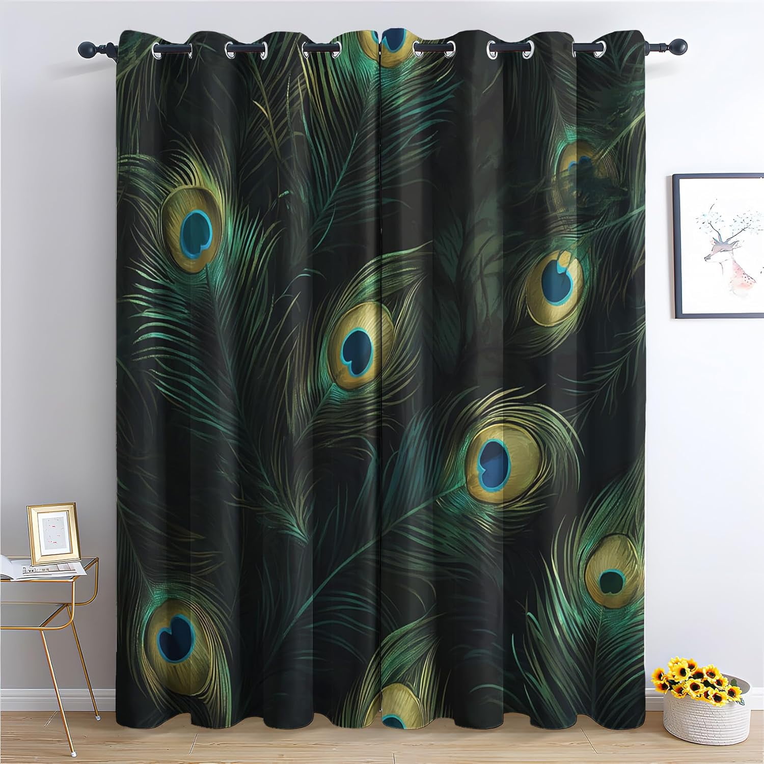 Peacock Feather Curtains, Bird Feather Window Curtains, Blue Teal Green ...