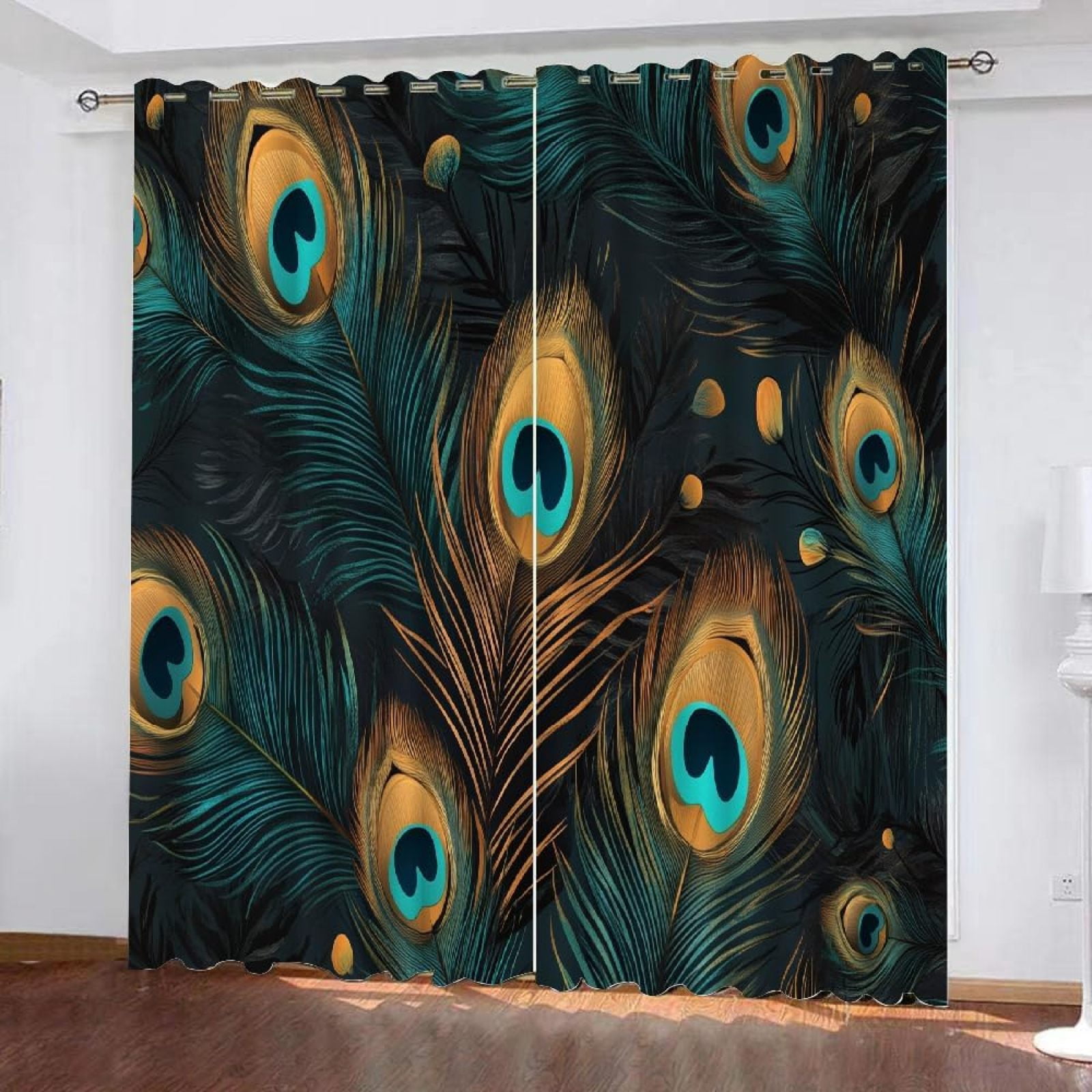 Peacock Feather Curtains For Living Room Boys Girls Bedroom Retro Art ...