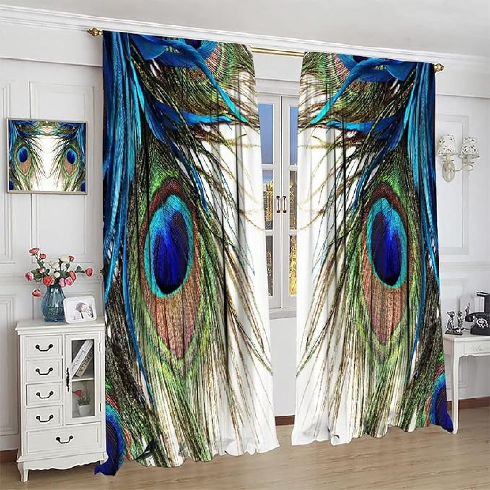 Peacock Feather Curtains For Living Room, Vintage Fashion Window ...