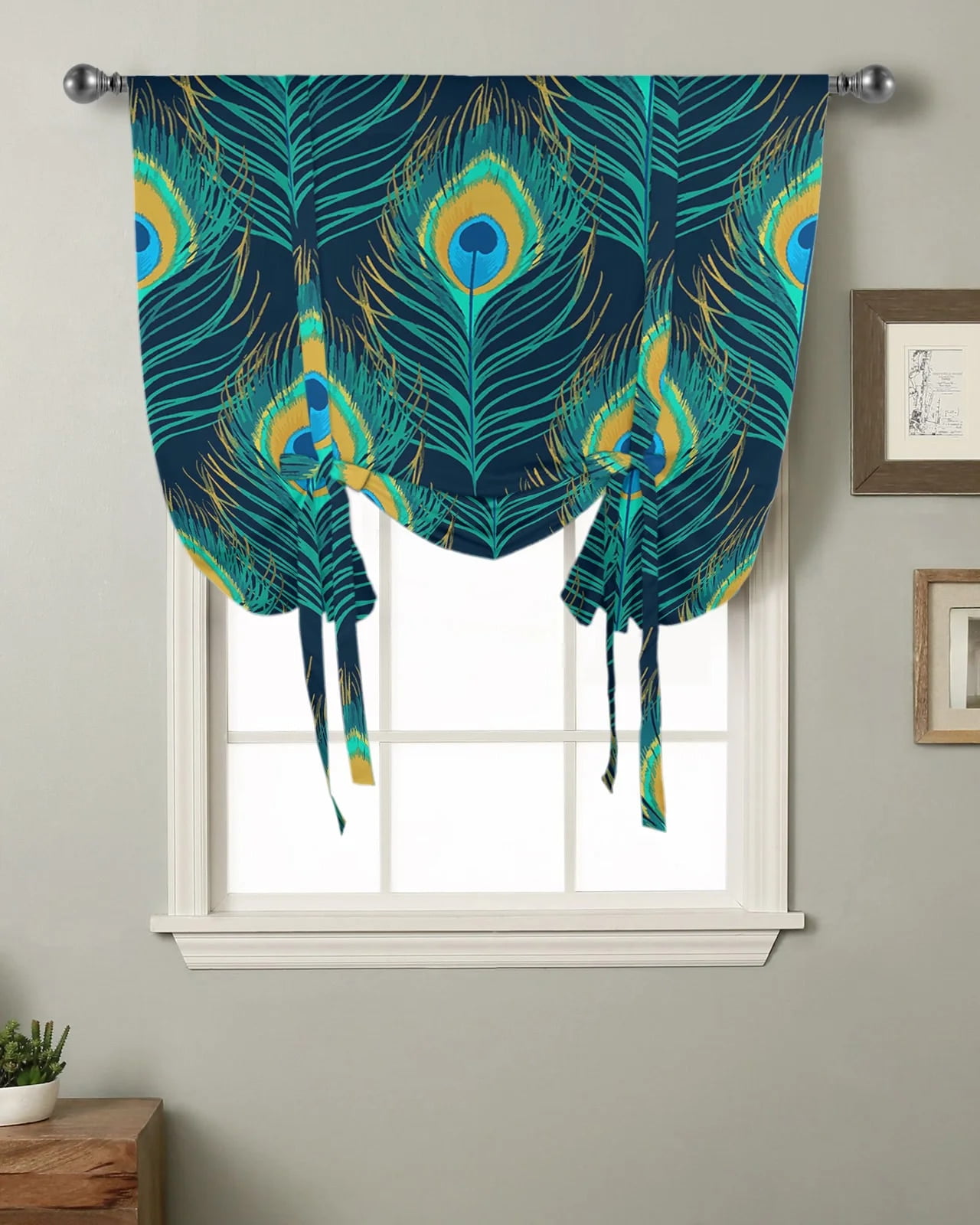 Peacock Feather Cyan Kitchen Short Window Curtain Rod Pocket Curtains ...