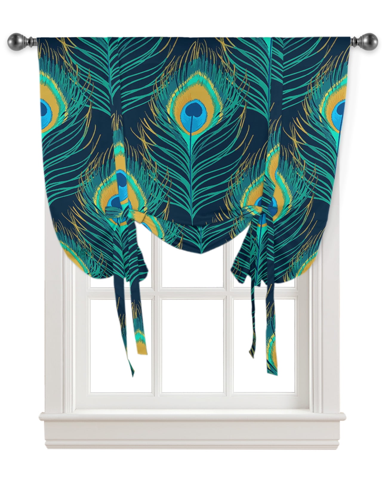 Peacock Feather Cyan Window Curtain for Living Room Roman Curtains for ...