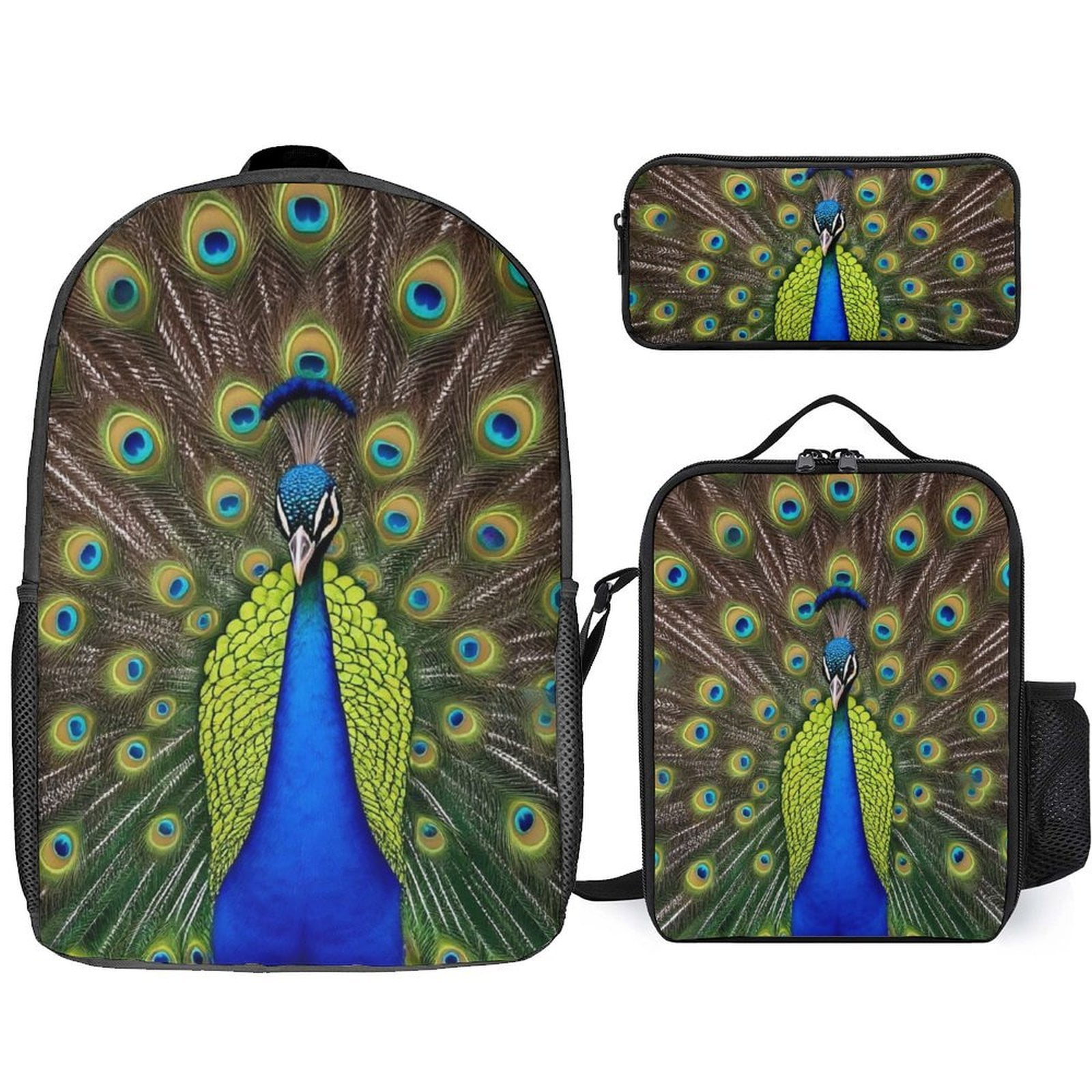 Peacock Feather Display-2 3D Printed 3pcs/Set Bags Laptop Daypack ...
