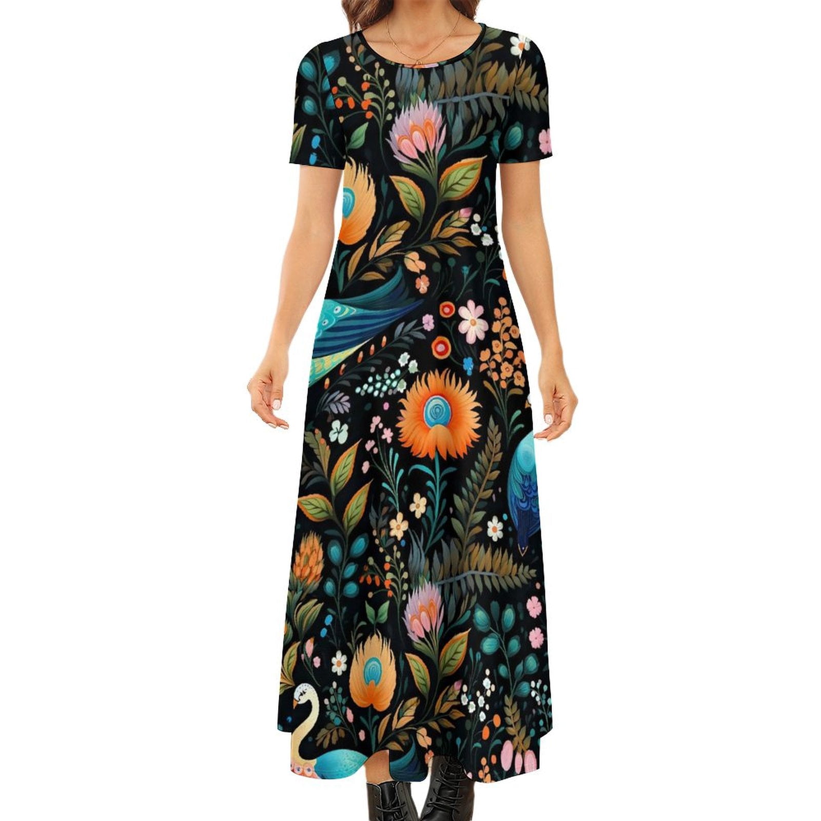 Peacock Feather Dress Animal Print Aesthetic Bohemia Long Dresses ...