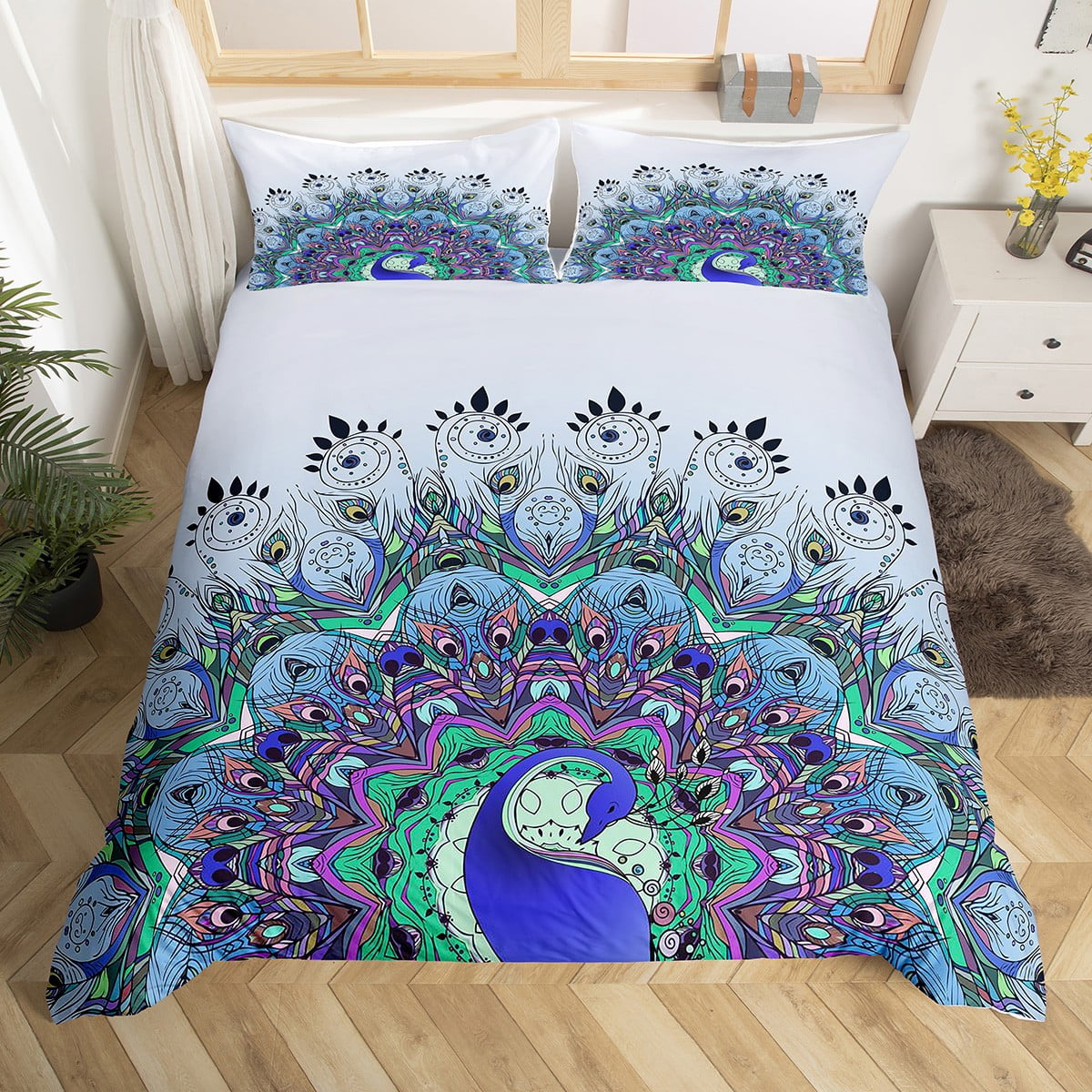 Peacock Feather Duvet Cover Rustic Aesthetic Animal Bedding Set ...