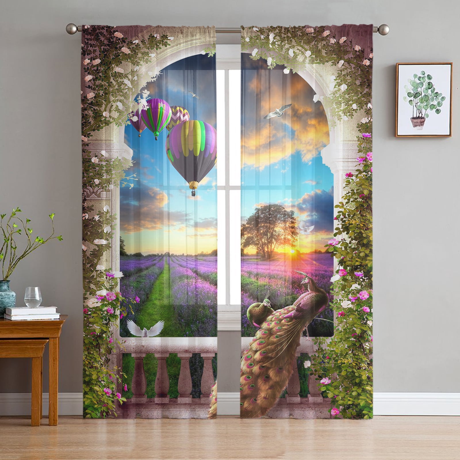 Peacock Feather Elegant White Tulle Curtains for Living Room Bedroom r ...