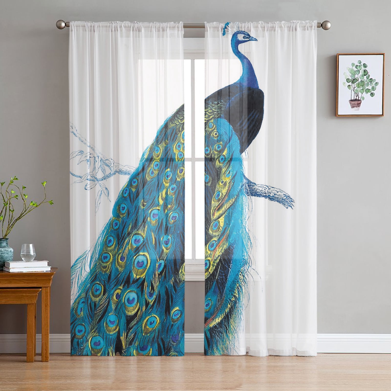 Peacock Feather Elegant White Tulle Curtains for Living Room Bedroom r ...