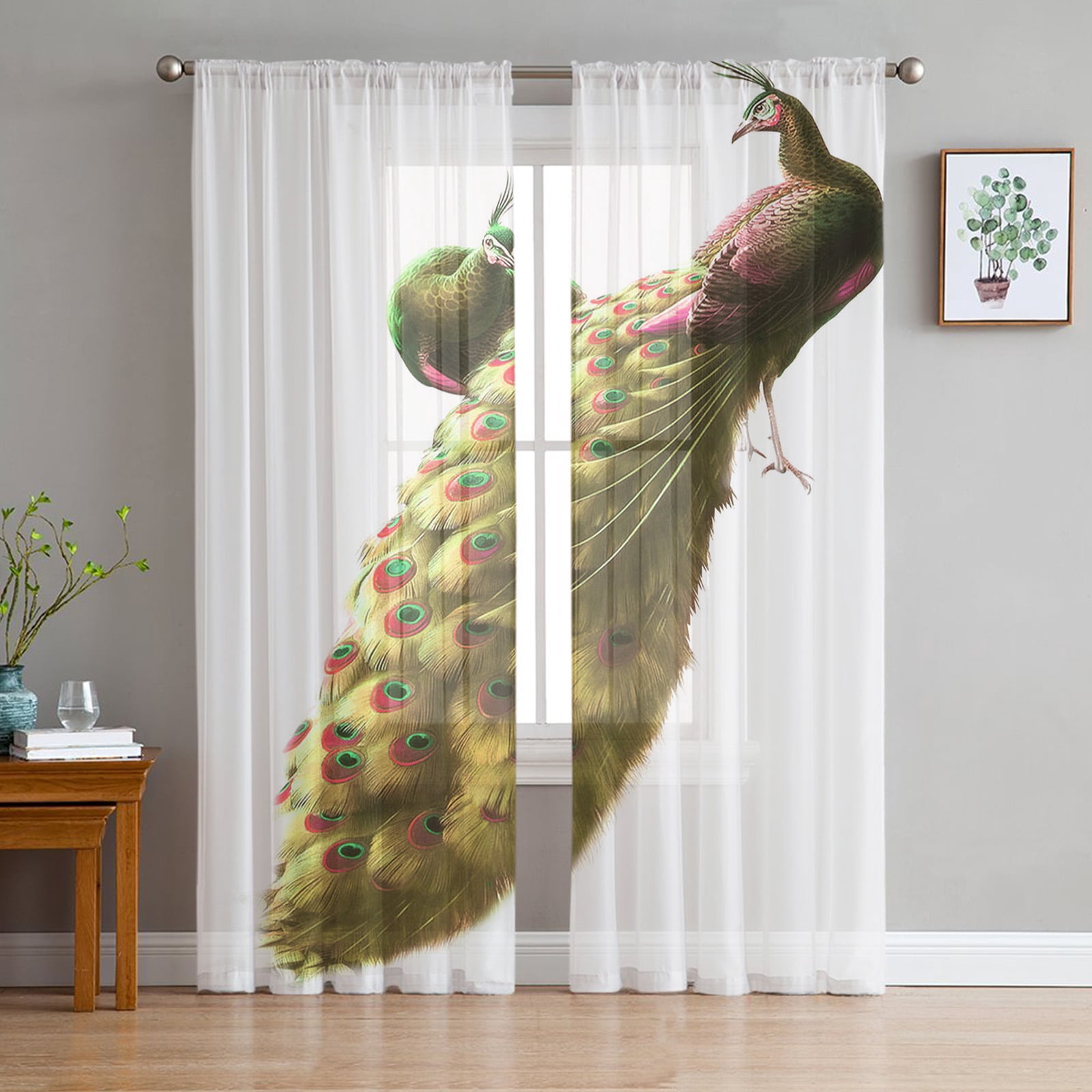 Peacock Feather Elegant White Tulle Curtains for Living Room Bedroom r ...