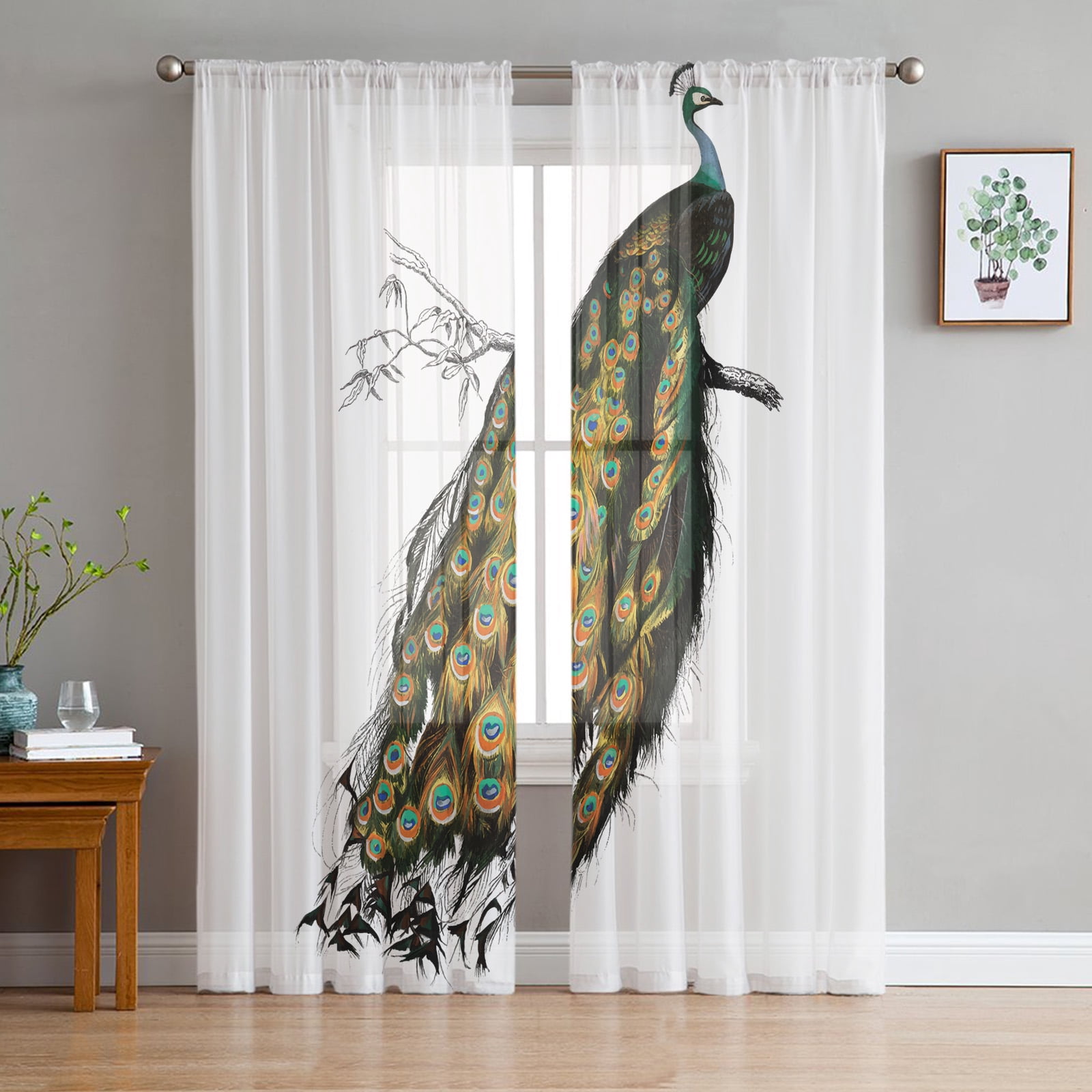 Peacock Feather Elegant White Tulle Curtains for Living Room Bedroom r ...