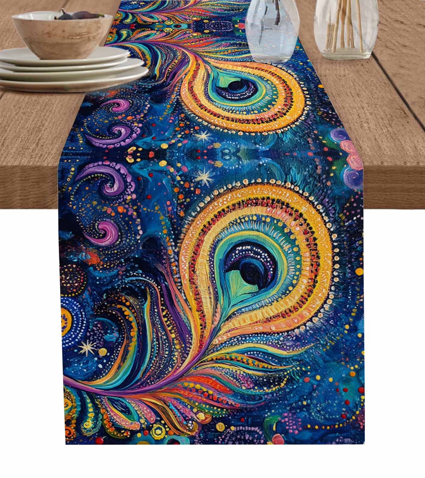 Peacock Feather Eye Table Runner 72 Inches, Abstract Colorful Bed ...