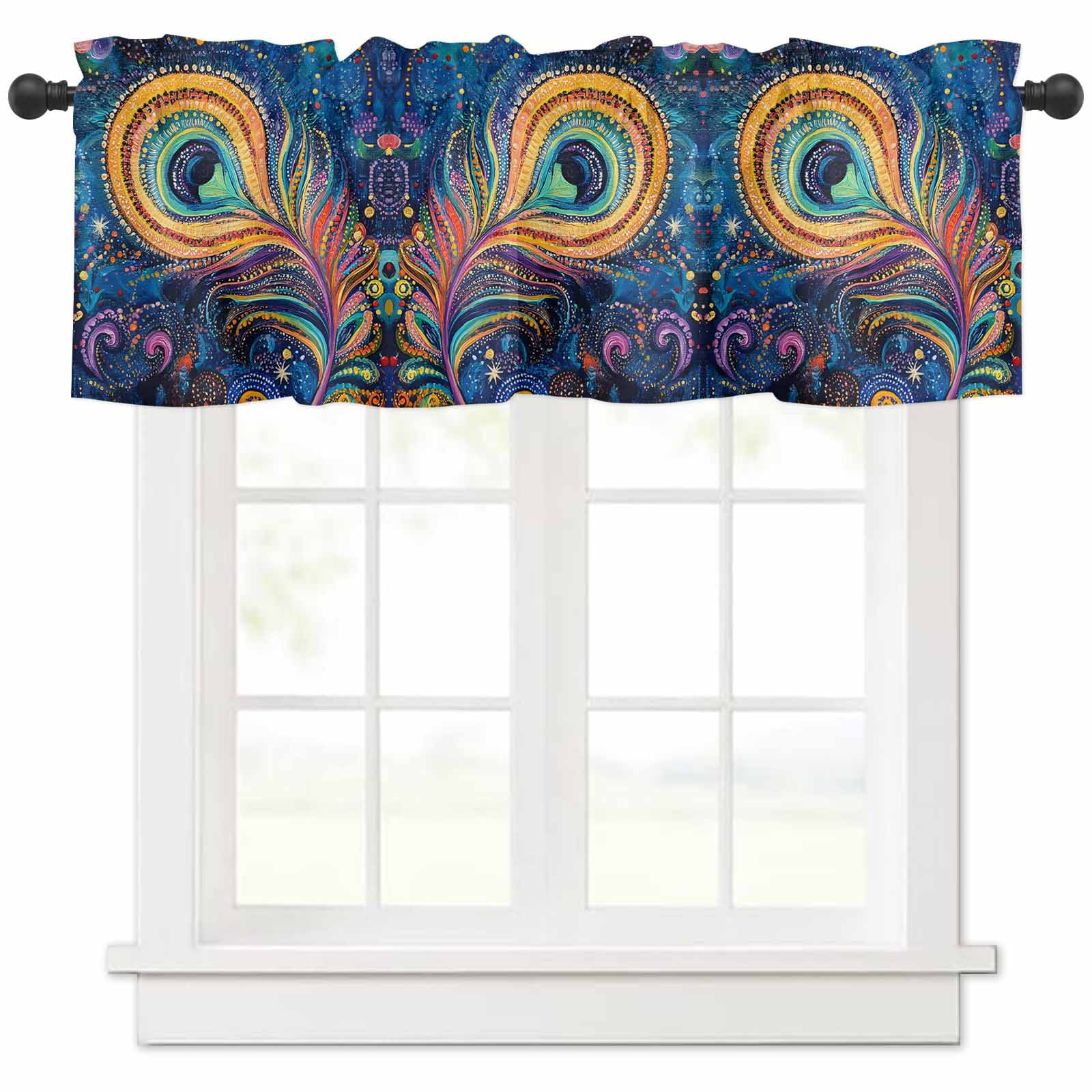 Peacock Feather Eye Valances for Windows Farmhouse Kitchen Curtains ...