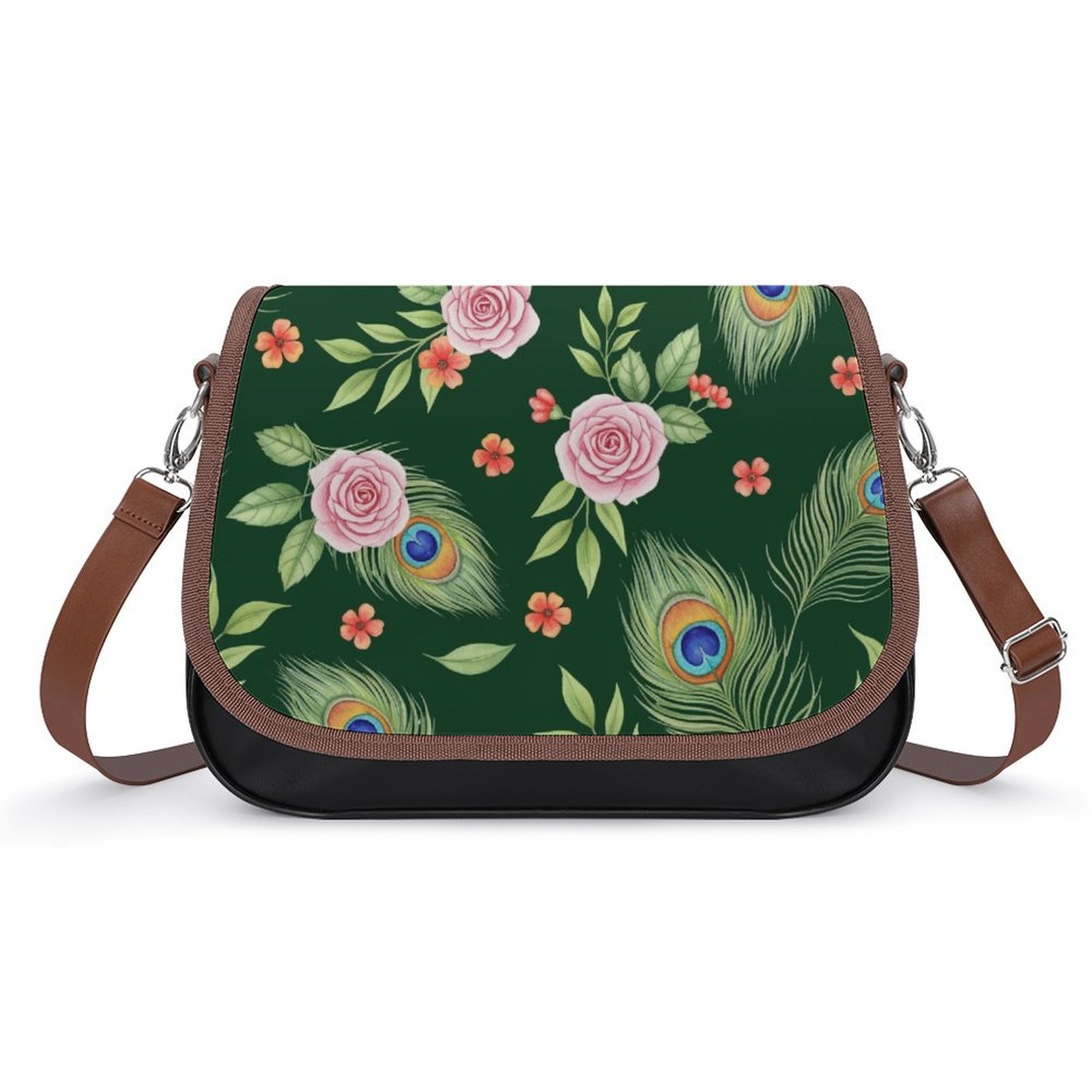 Peacock Feather Floral Print Vintage Crossbody Bag For Women Medium ...
