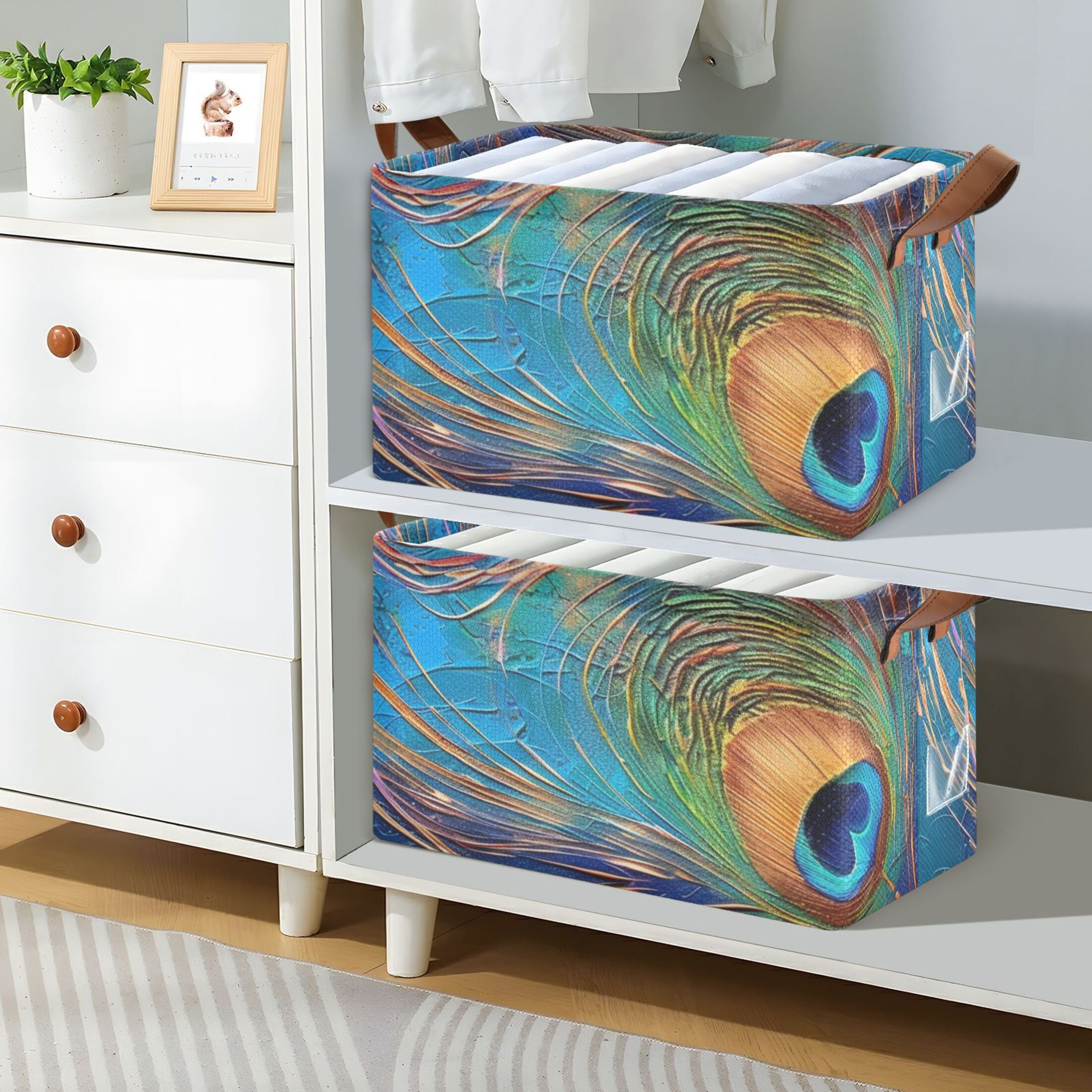 Peacock Feather Foldable Storage Large Fabric Storage Baskets Organizer ...