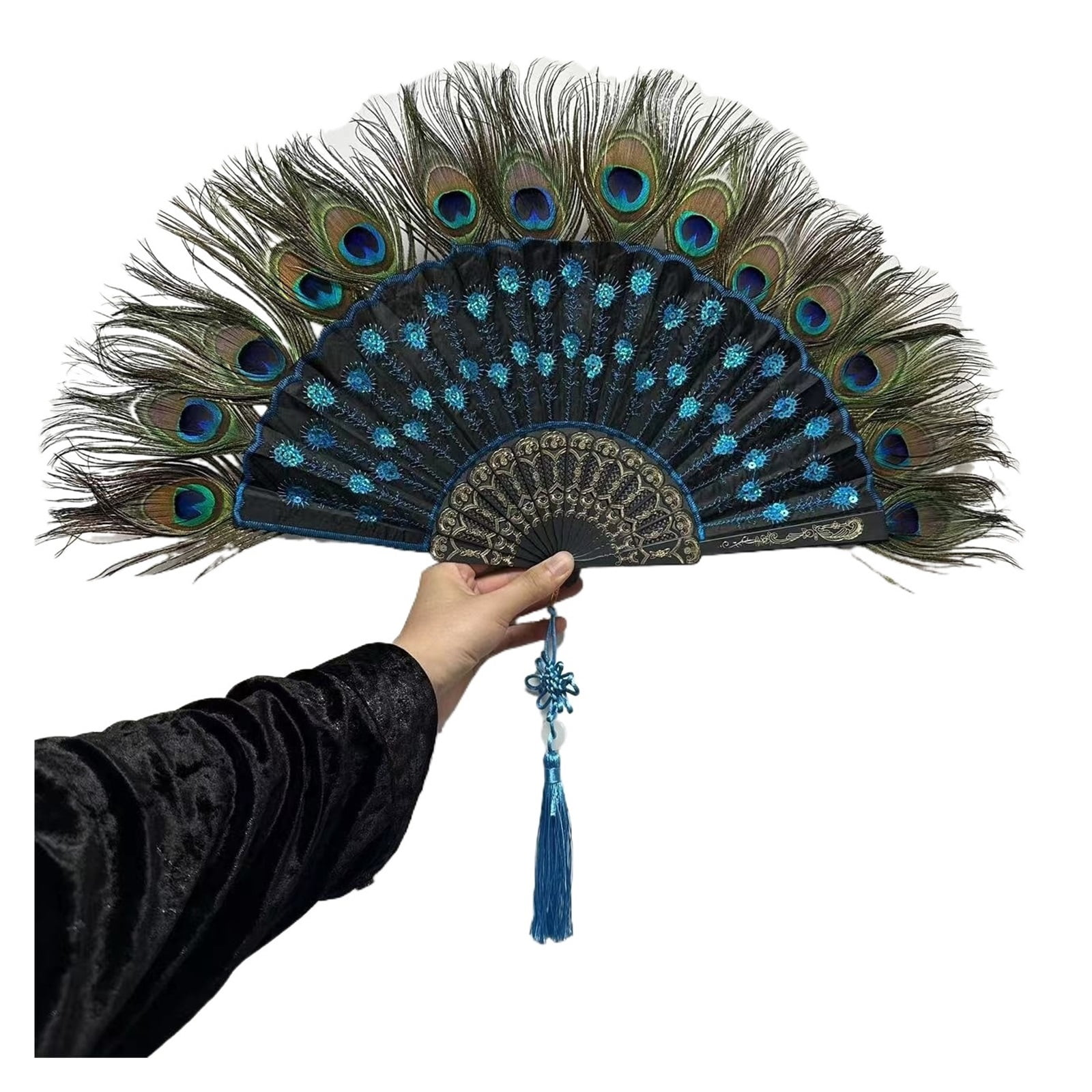 Peacock Feather Folding Fan, Lolita Performance, Dance Hand Fan with ...