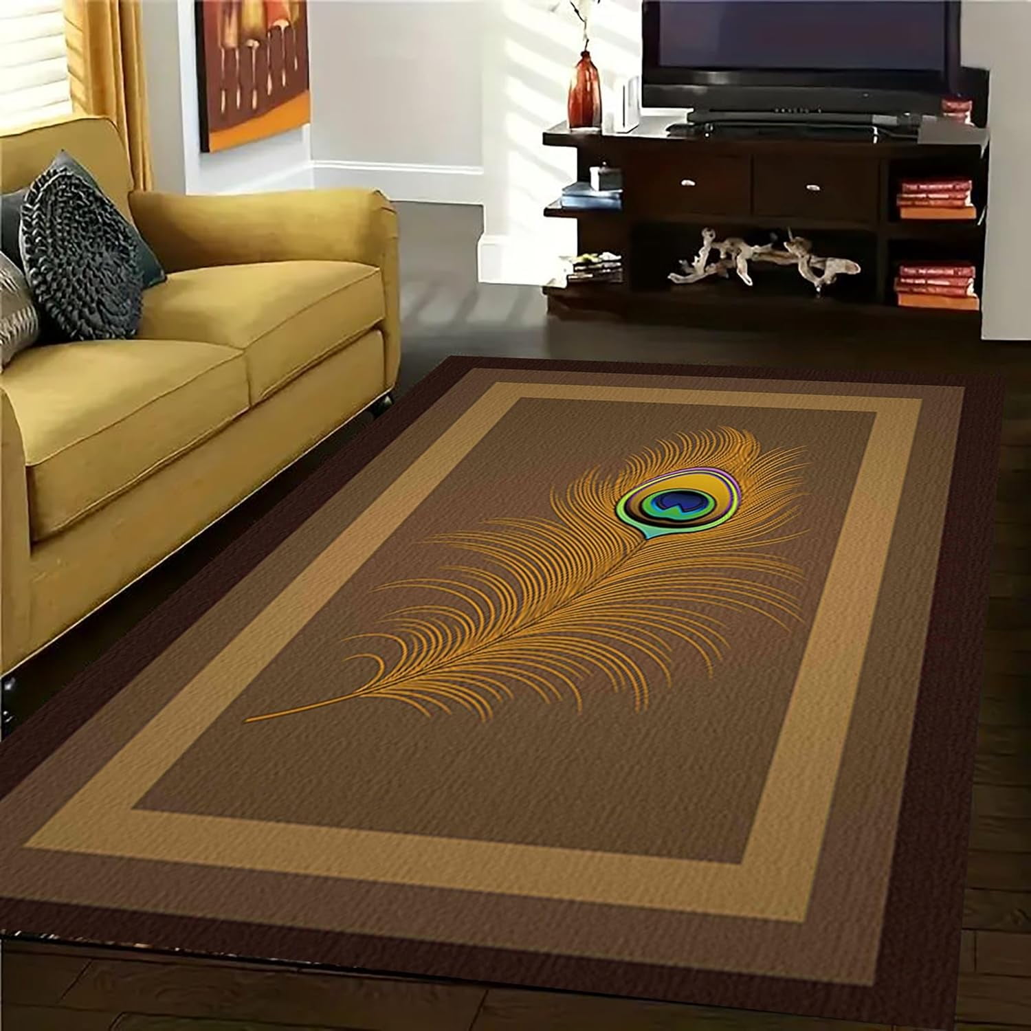 Peacock Feather Geometric Area Rug Geometric Living Room Brown Bedroom ...