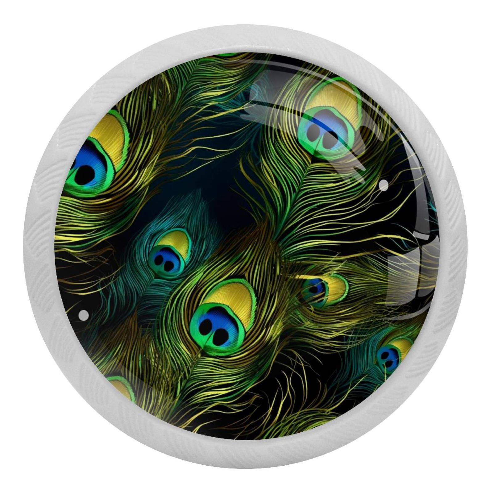 Peacock Feather Glow in The Dark Crystal Glass Cabinet Knobs 4 Pcs ...