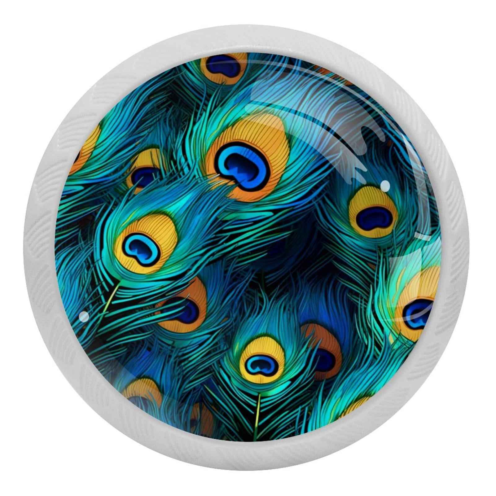 Peacock Feather Glow in The Dark Crystal Glass Cabinet Knobs 4 Pcs ...
